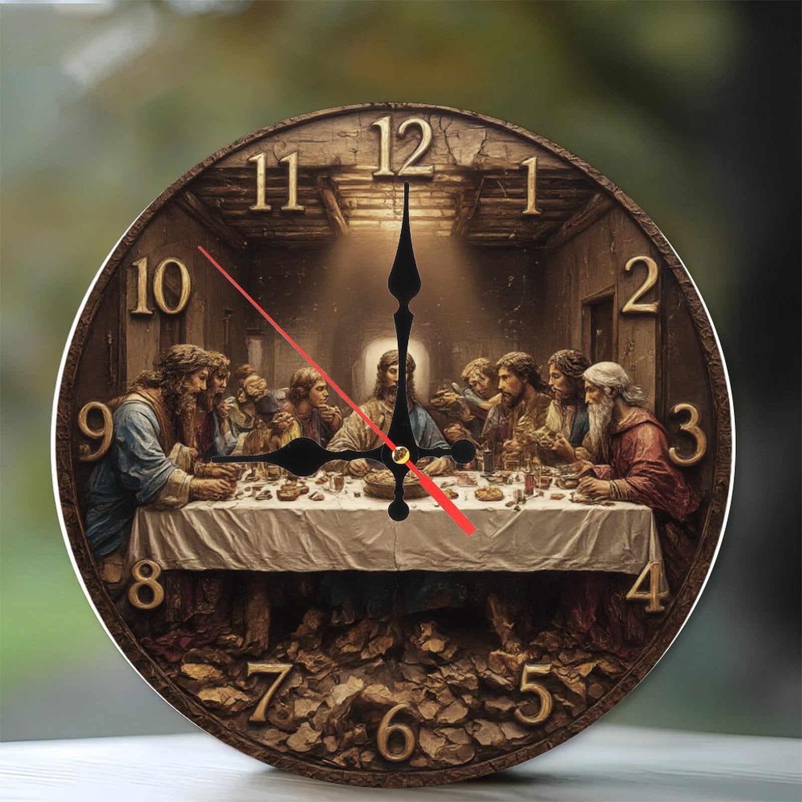 10-Inch Silent Wooden Wall Clock, " Last Supper Wall Clock Vintage ...