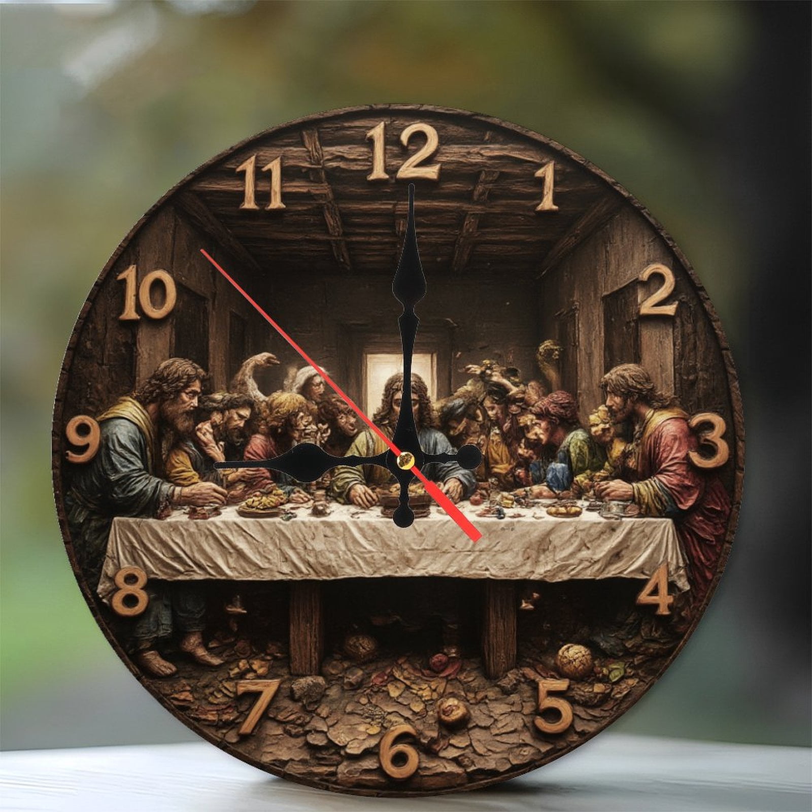 10-Inch Silent Wooden Wall Clock, " Last Supper Wall Clock Vintage ...