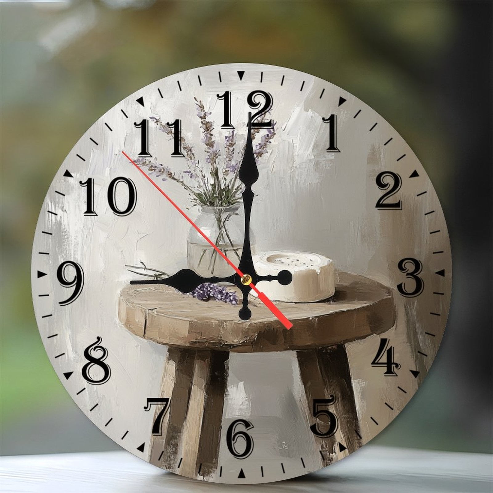 10-Inch Silent Wooden Wall Clock, " Lavender Vase Clock Rustic Table ...