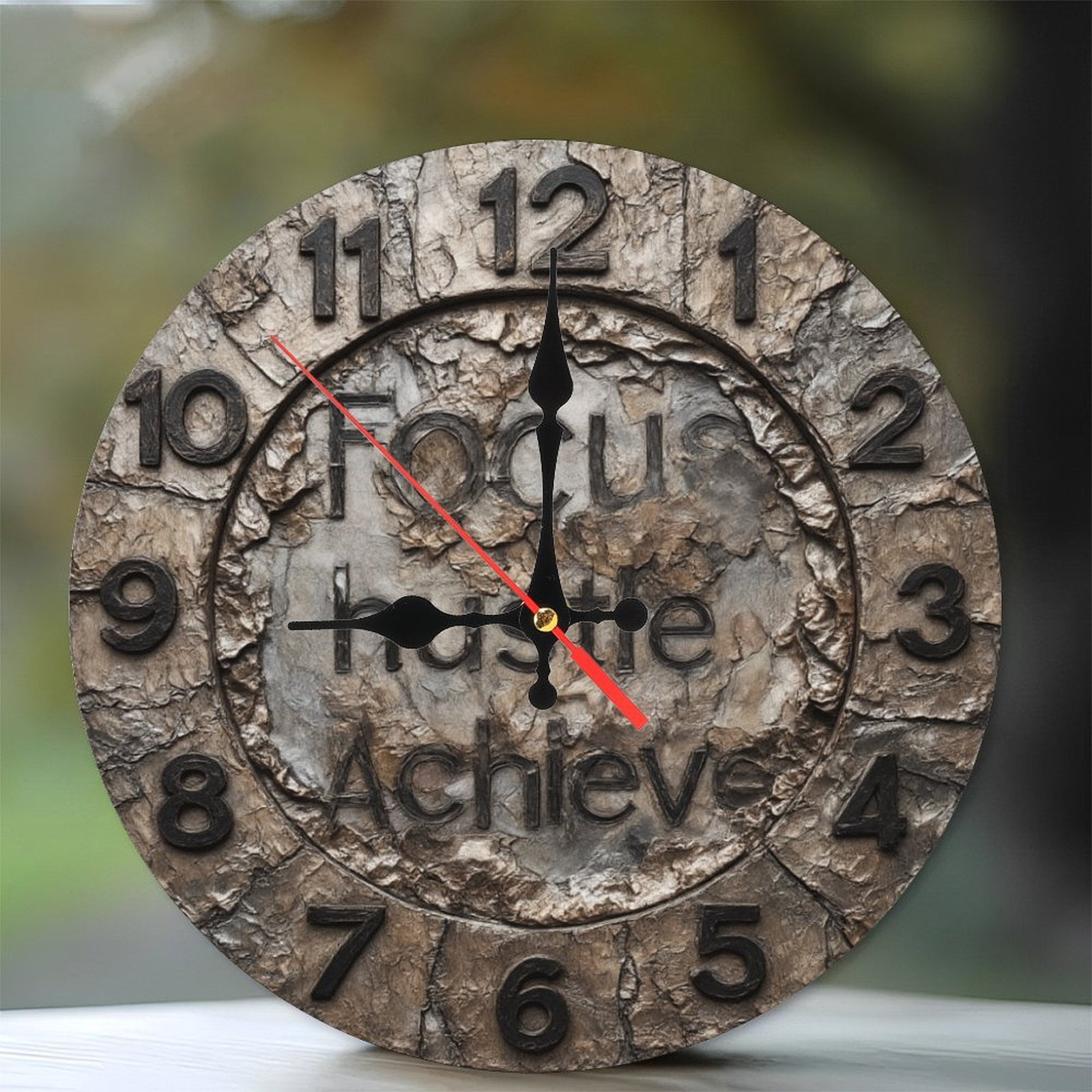10-Inch Silent Wooden Wall Clock, " Motivational Clock Focus Hustle ...