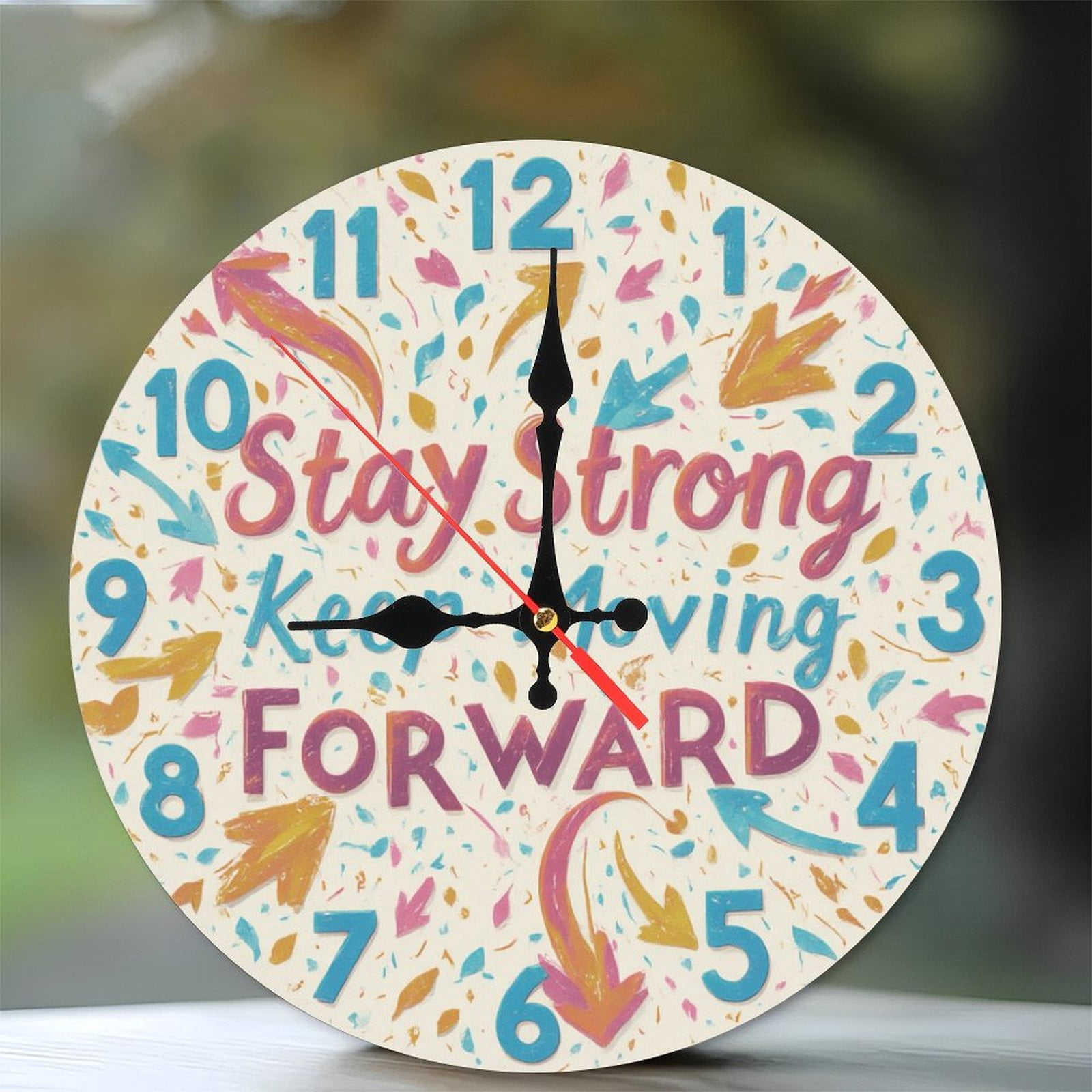 10-Inch Silent Wooden Wall Clock, " Motivational Wall Clock Stay Strong ...