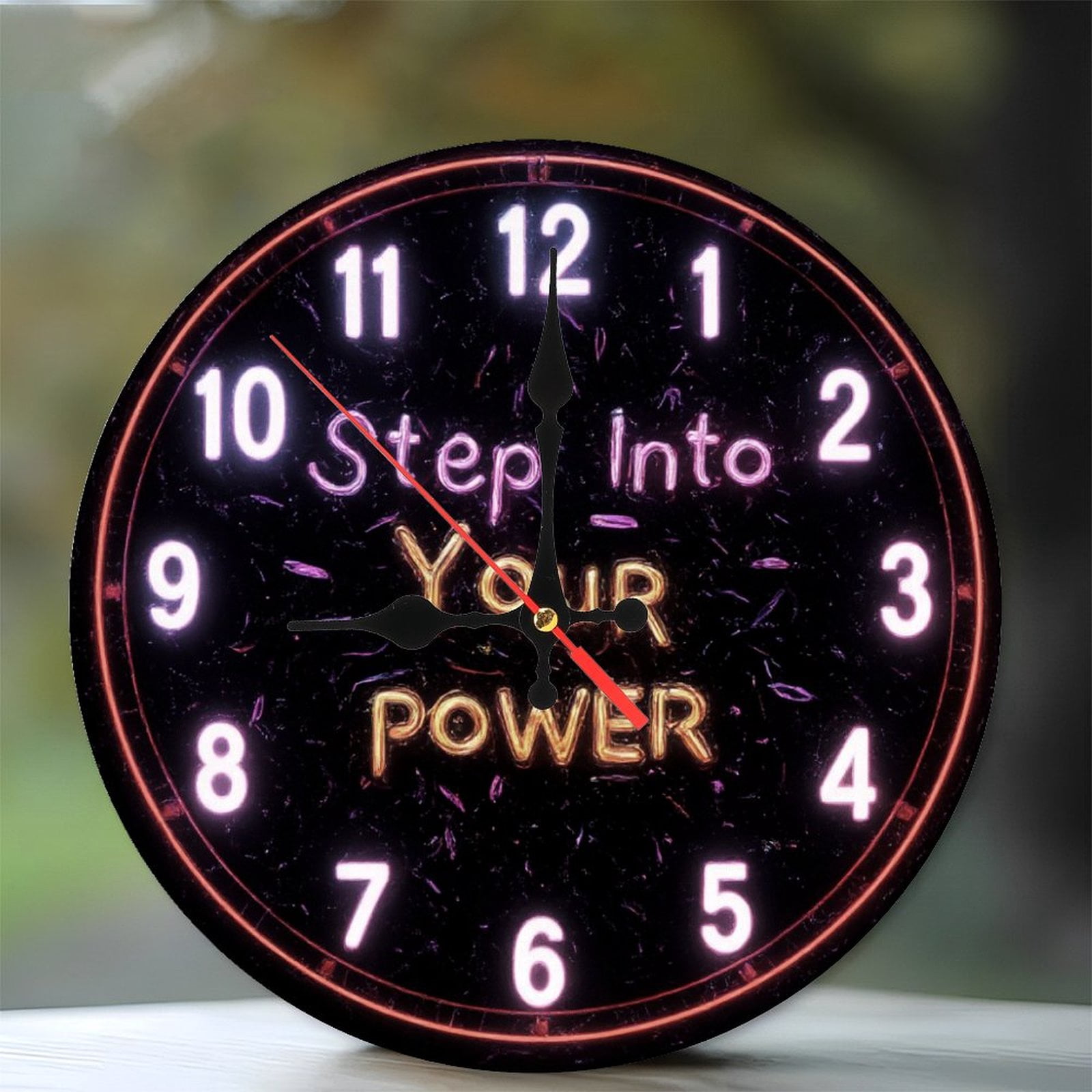 10-Inch Silent Wooden Wall Clock, " Neon Clock Step Into Your Power ...