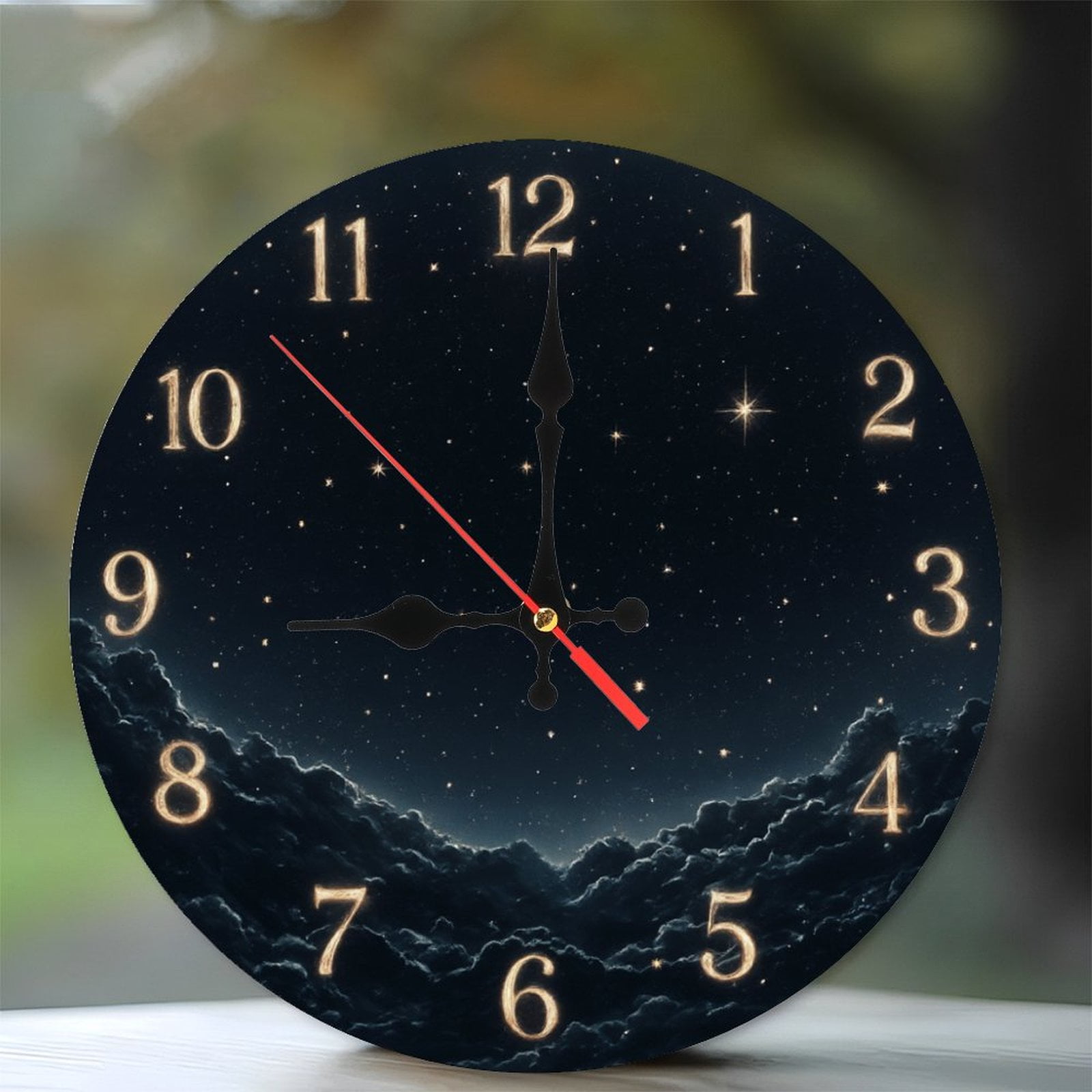 10-Inch Silent Wooden Wall Clock, " Night Sky Clock Wall Art Home Decor ...