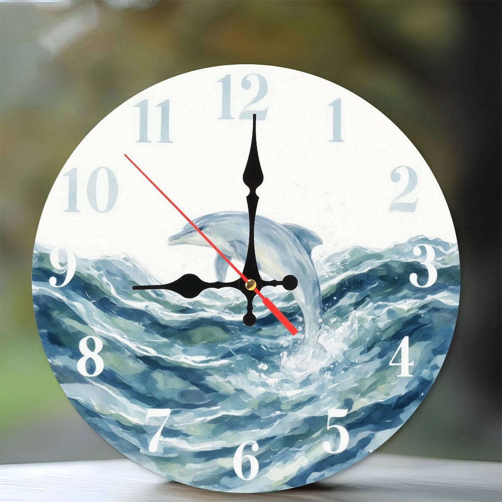 10-Inch Silent Wooden Wall Clock, " Ocean Dolphin Wall Clock Aquatic ...