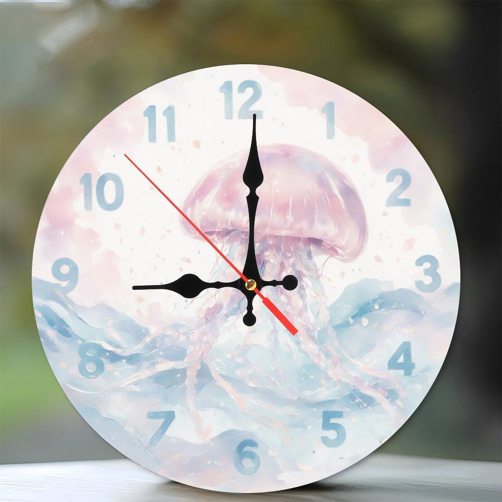 10-Inch Silent Wooden Wall Clock, " Pastel Jellyfish Wall Clock Ocean ...
