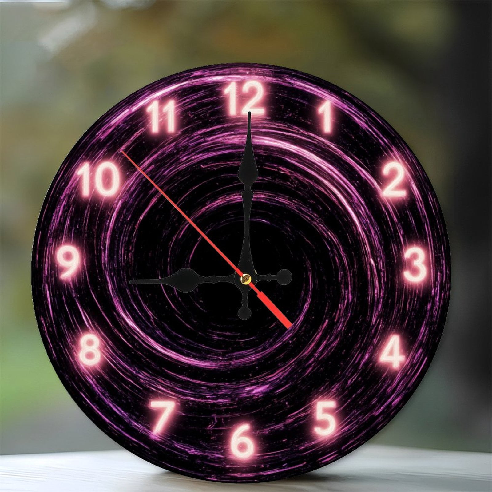 10-Inch Silent Wooden Wall Clock, " Purple Swirl Clock Neon Numbers ...