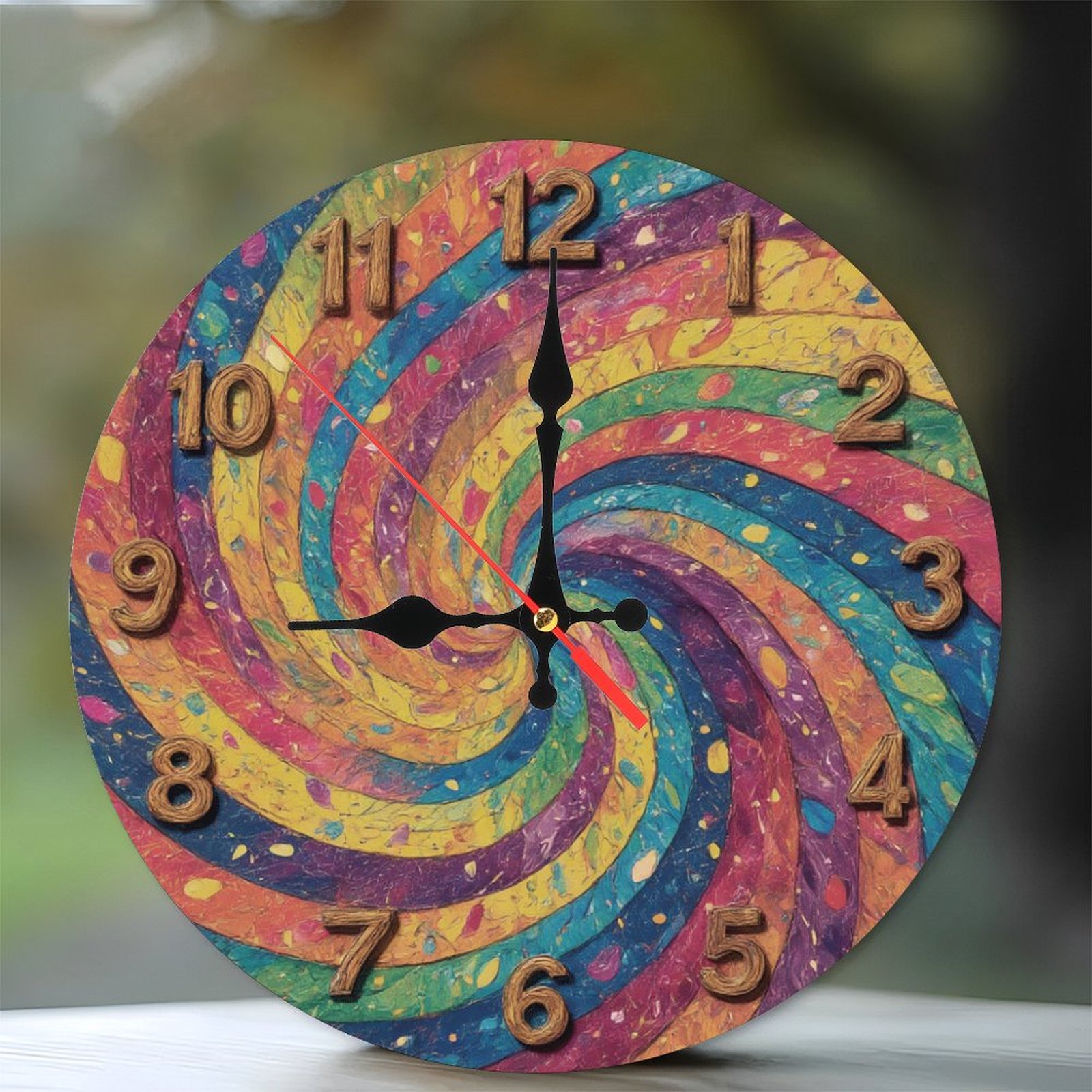 10-Inch Silent Wooden Wall Clock, " Rainbow Swirl Spiral Wall Clock ...
