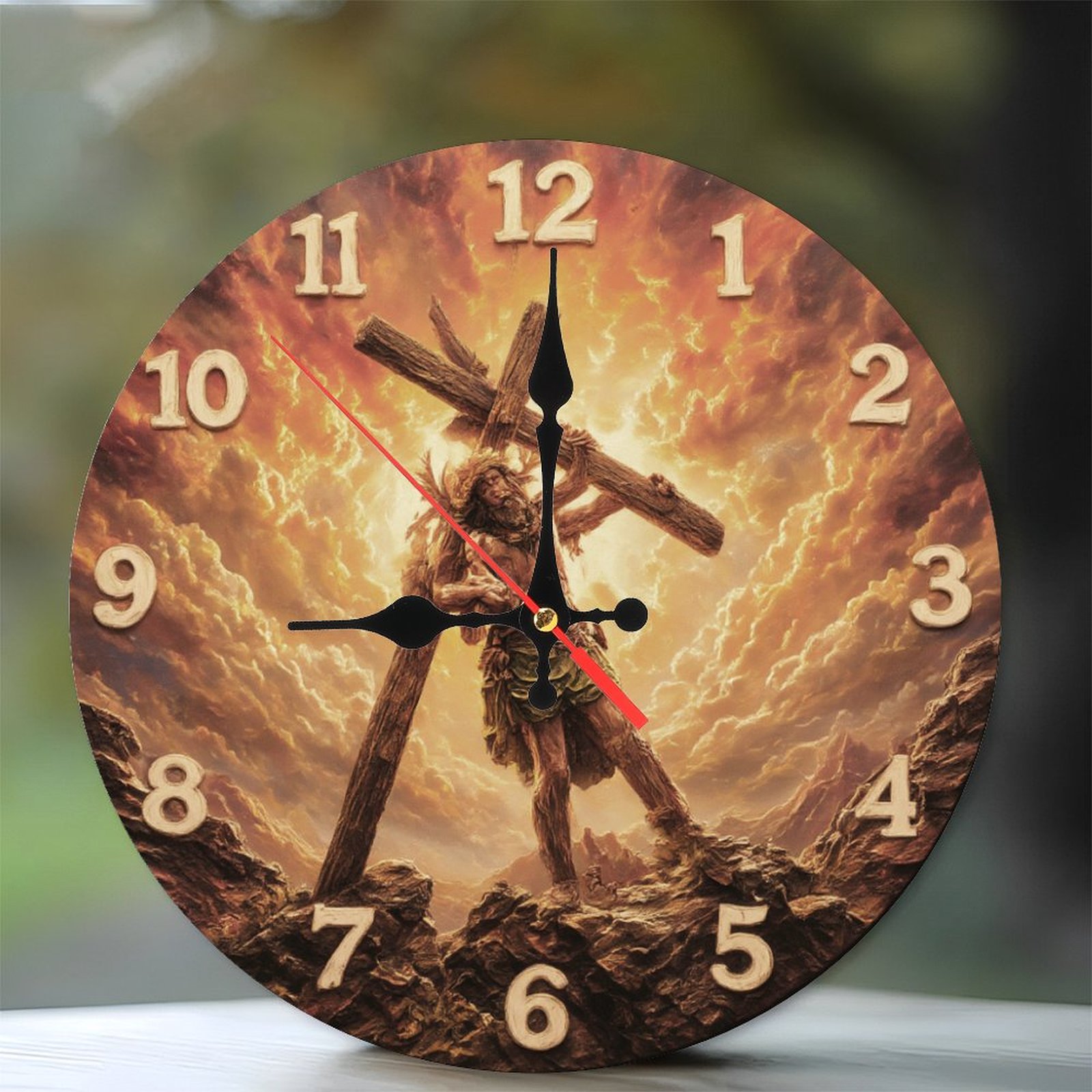 10-Inch Silent Wooden Wall Clock, " Religious Art Cross Wall Clock ...