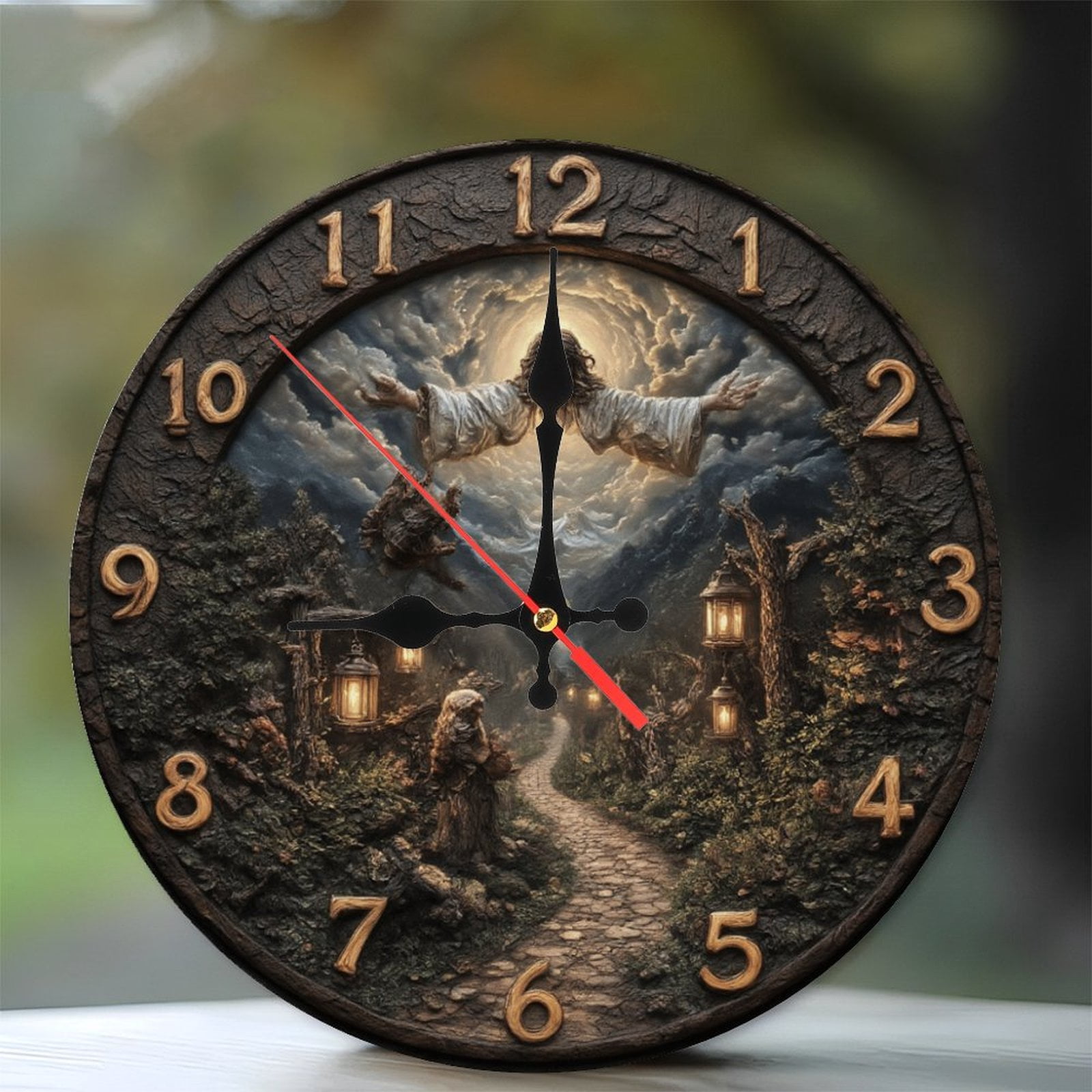 10-Inch Silent Wooden Wall Clock, " Religious Art Wall Clock Jesus ...