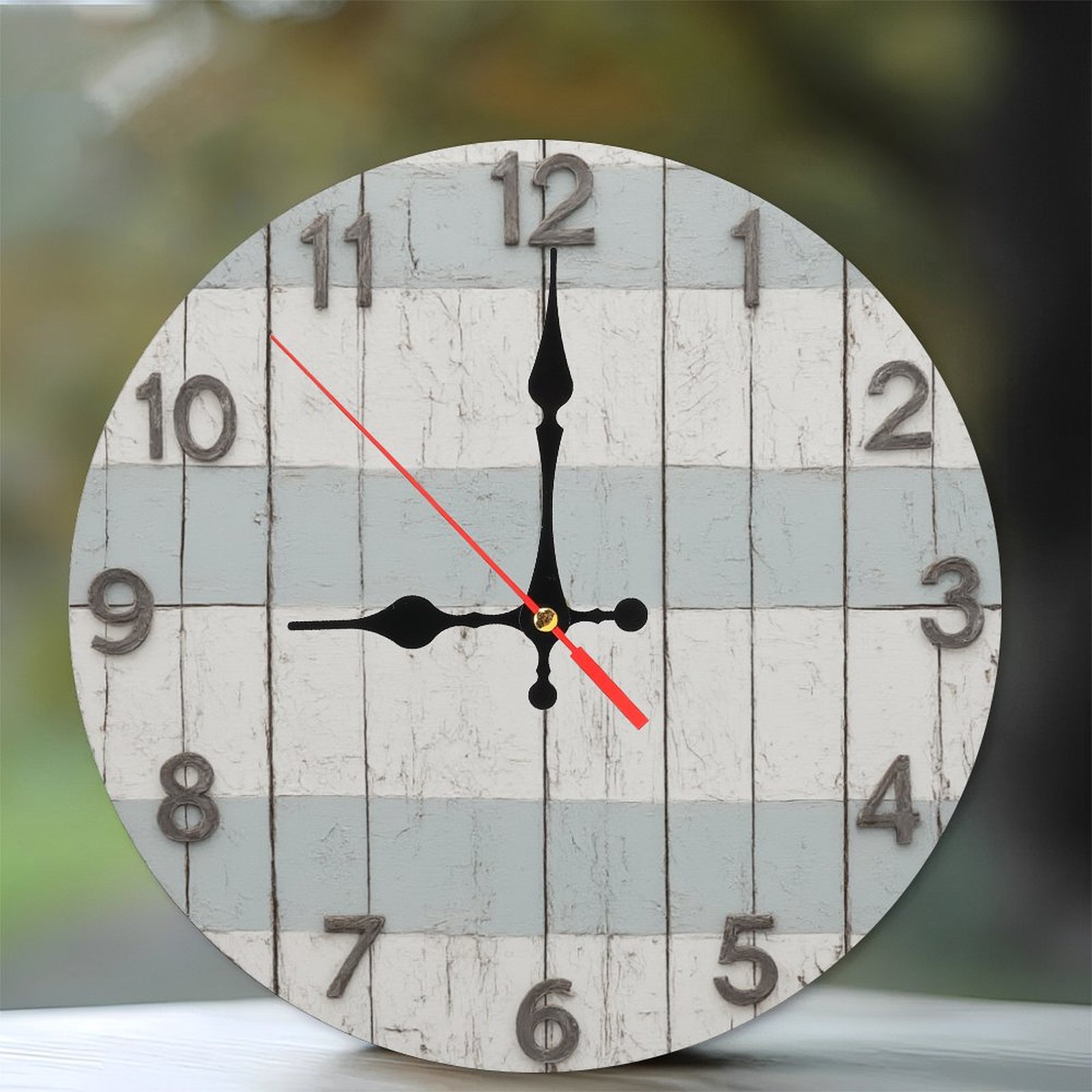 10-Inch Silent Wooden Wall Clock, " Rustic Farmhouse Wall Clock Blue ...