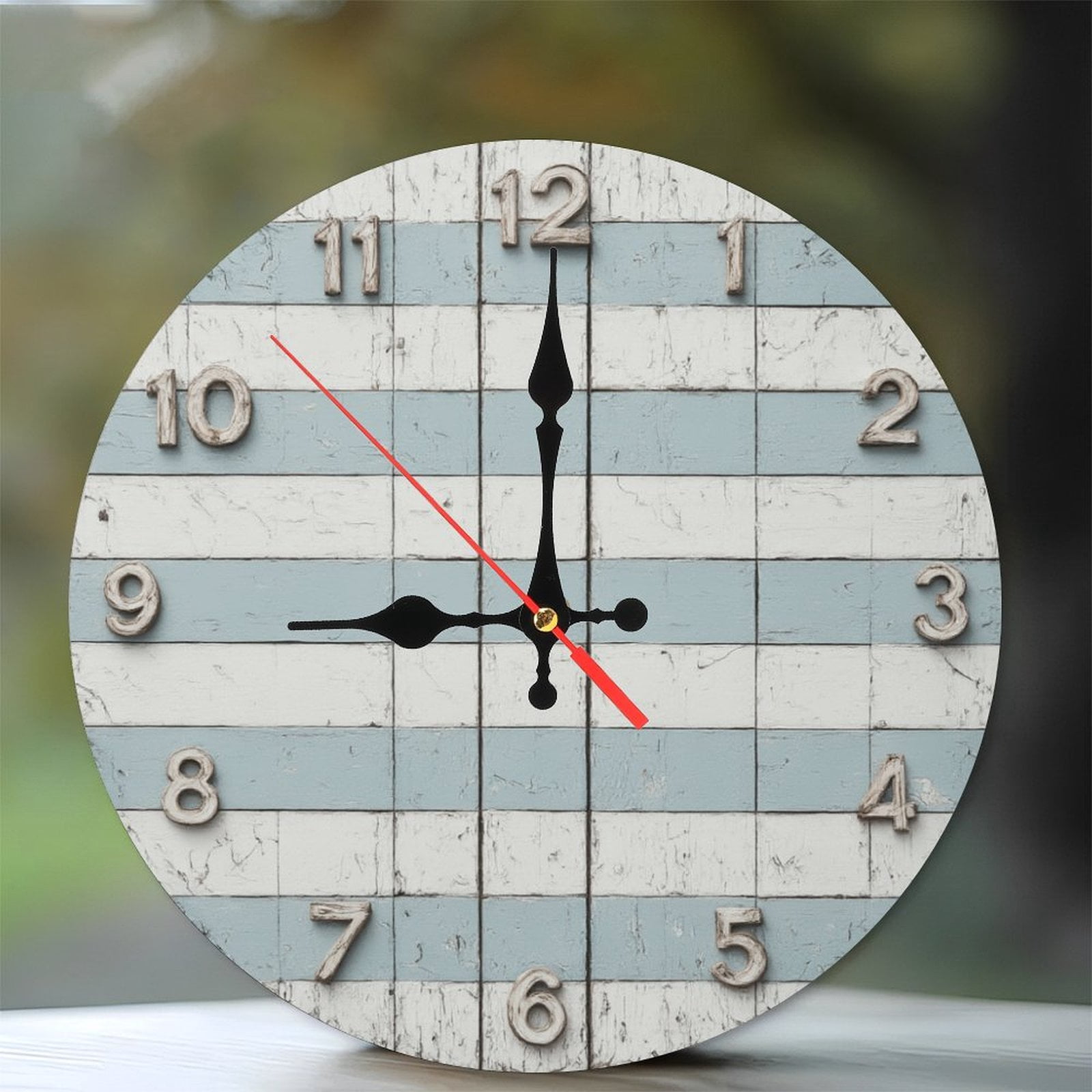 10-Inch Silent Wooden Wall Clock, " Rustic Wall Clock Blue White ...