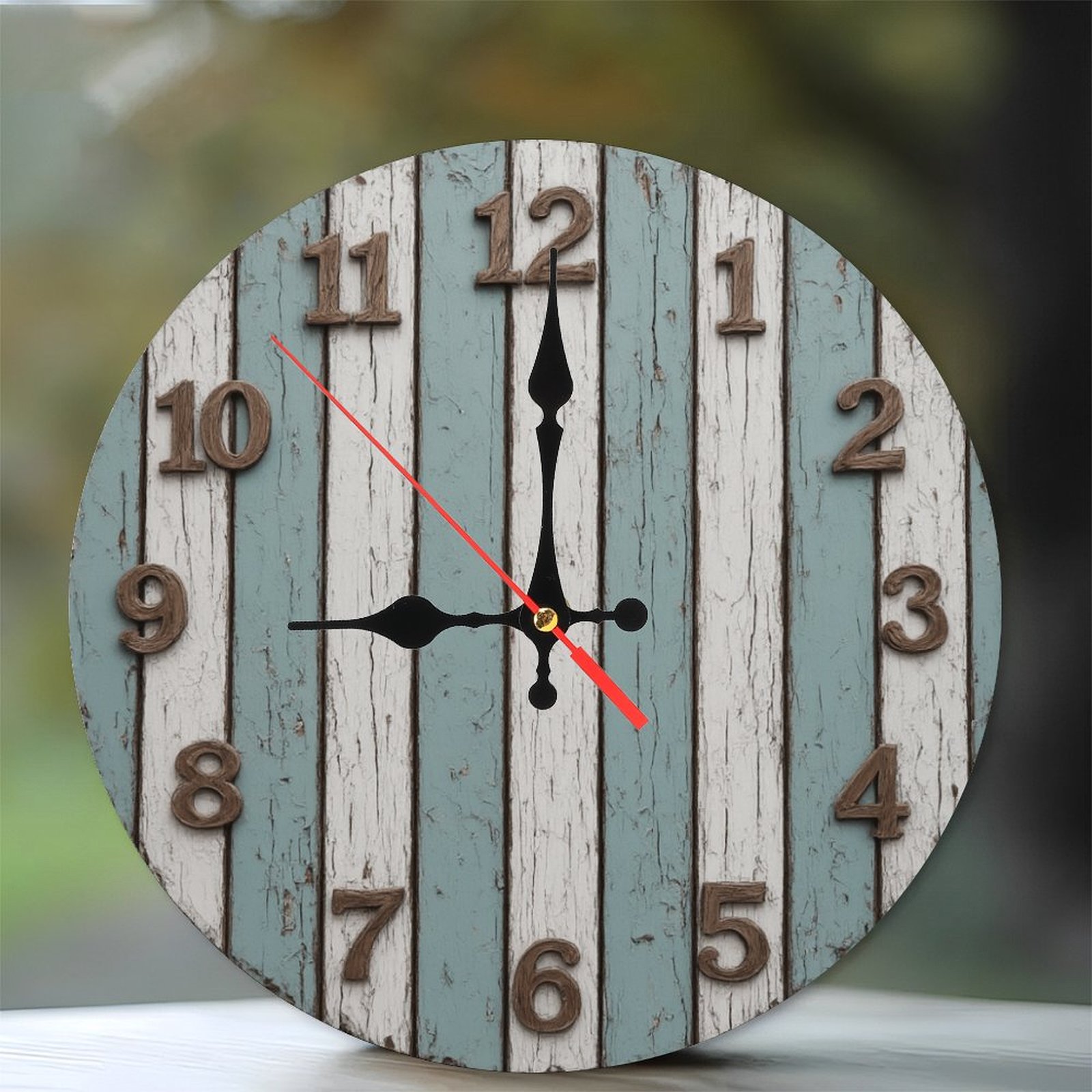 10-Inch Silent Wooden Wall Clock, " Rustic Wall Clock Blue White Stripe ...