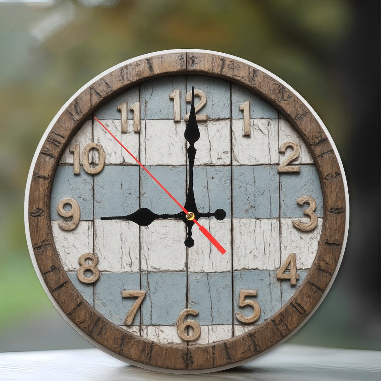 10-Inch Silent Wooden Wall Clock, " Rustic Wall Clock Checkered Design ...