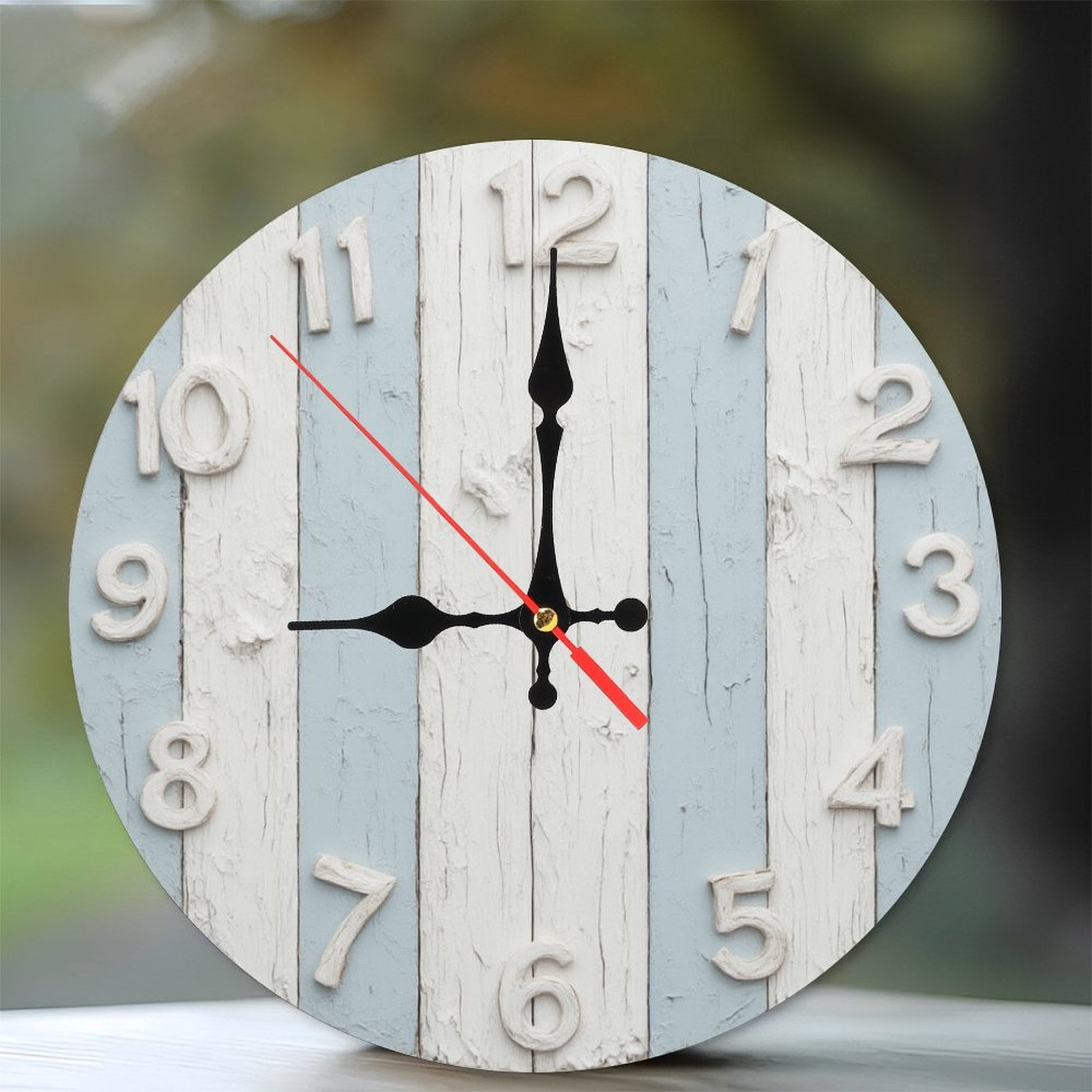 10-Inch Silent Wooden Wall Clock, " Rustic Wall Clock Light Blue White ...