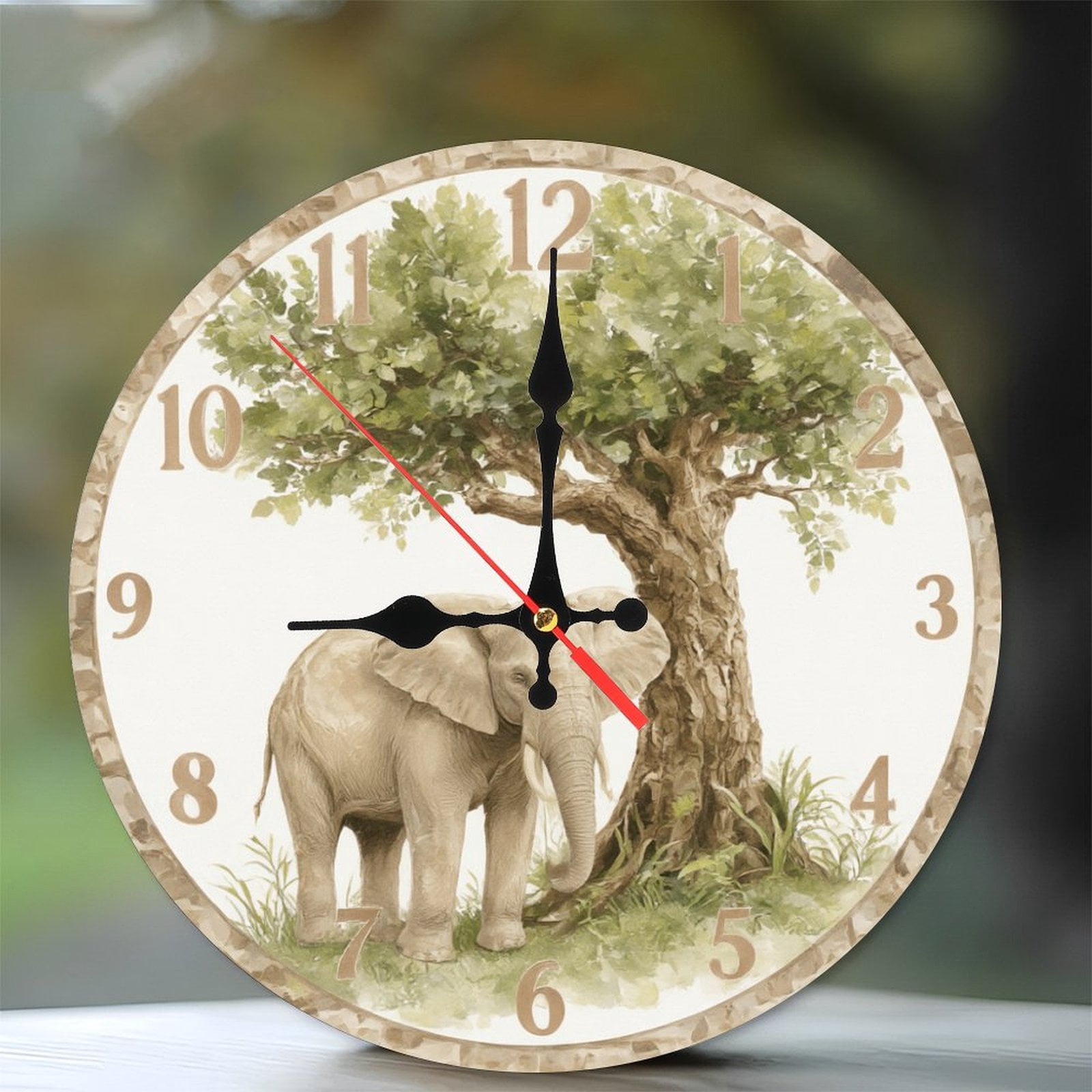 10-Inch Silent Wooden Wall Clock, " Safari Elephant Wall Clock African ...