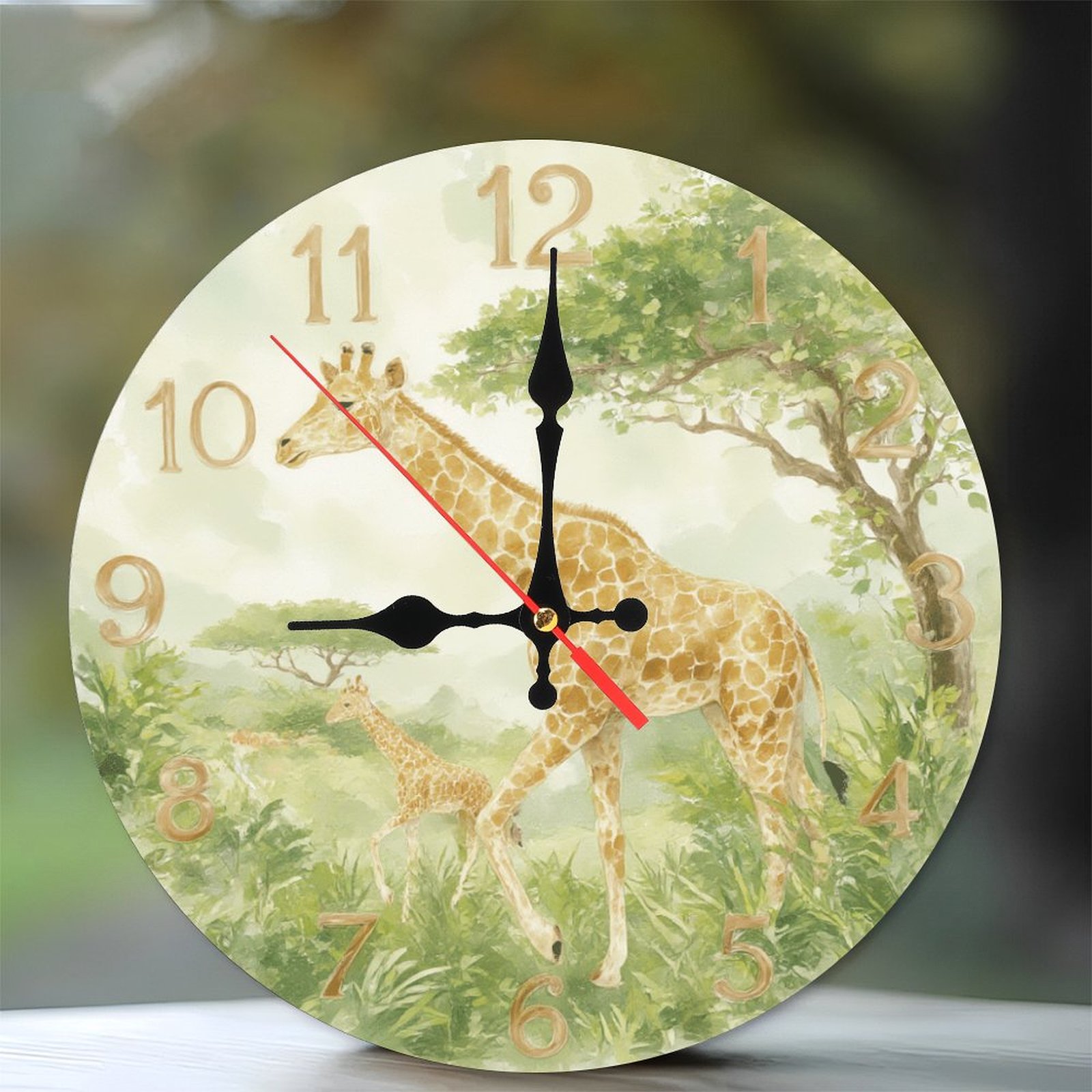10-Inch Silent Wooden Wall Clock, " Safari Giraffe Wall Clock Home ...