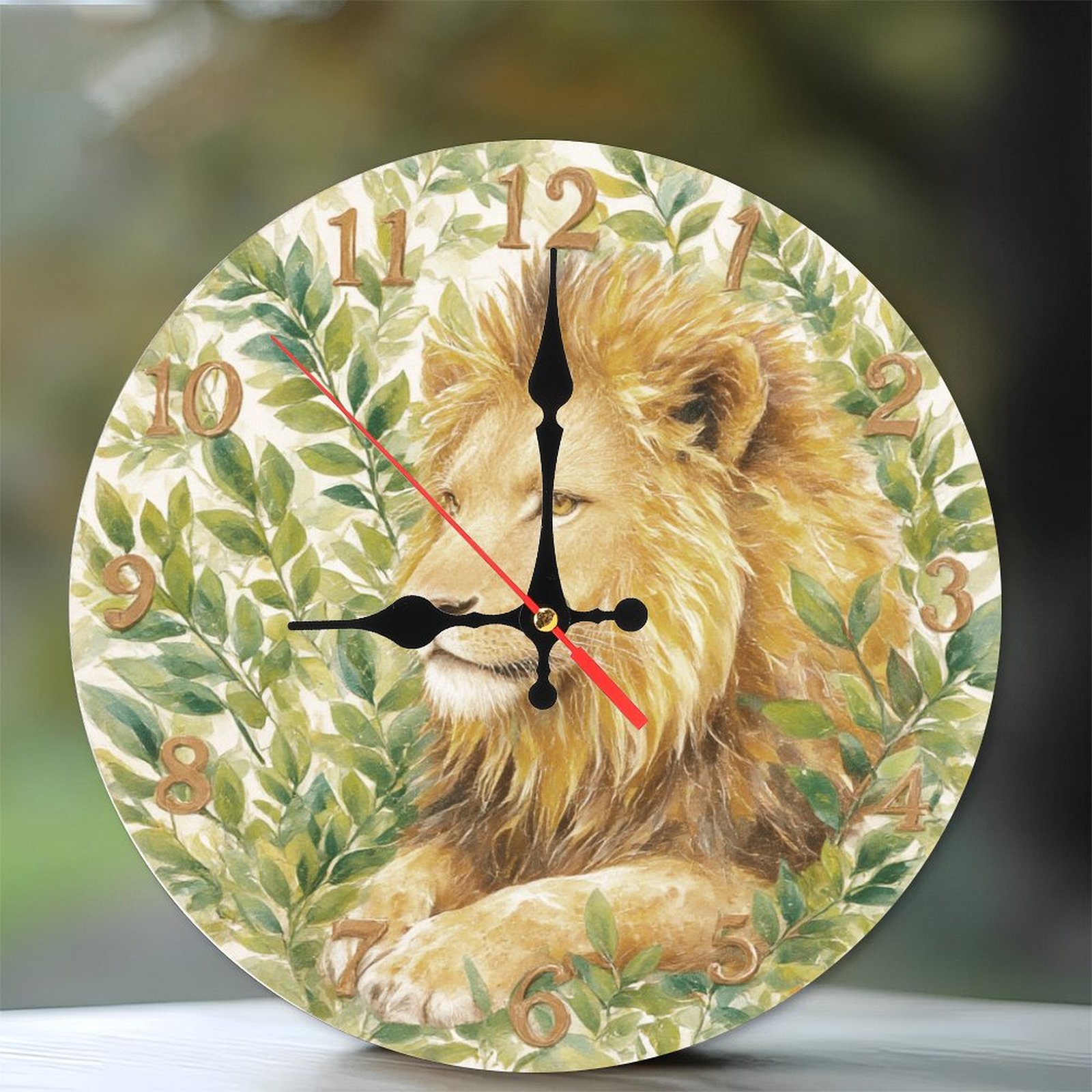 10-Inch Silent Wooden Wall Clock, " Safari Lion Wall Clock Jungle ...