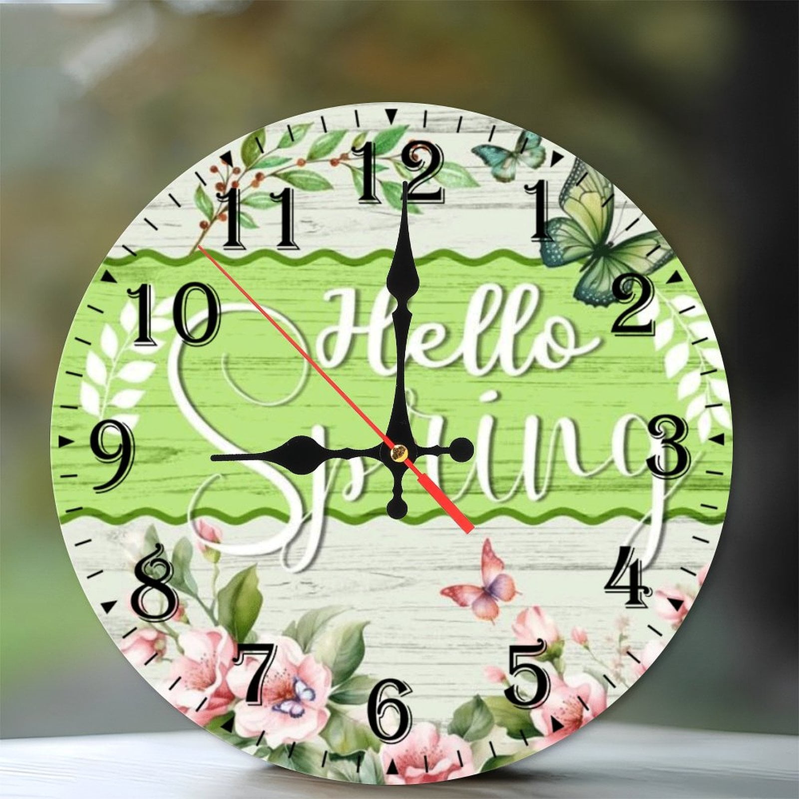 10-Inch Silent Wooden Wall Clock, " Springtime Floral Clock Butterflies ...