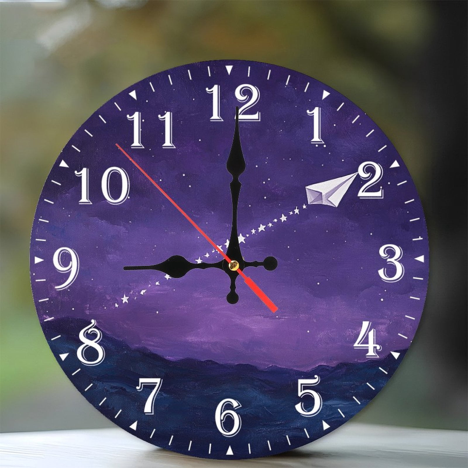 10-Inch Silent Wooden Wall Clock, " Stars Trail Paper Plane Across ...