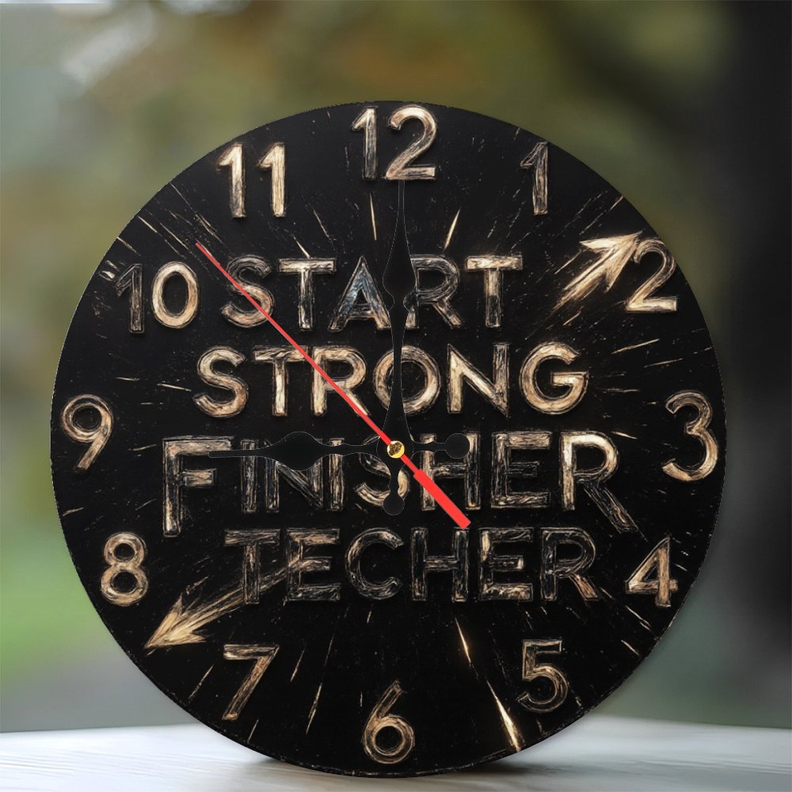 10-Inch Silent Wooden Wall Clock, " Start Strong Finisher Teacher Wall ...
