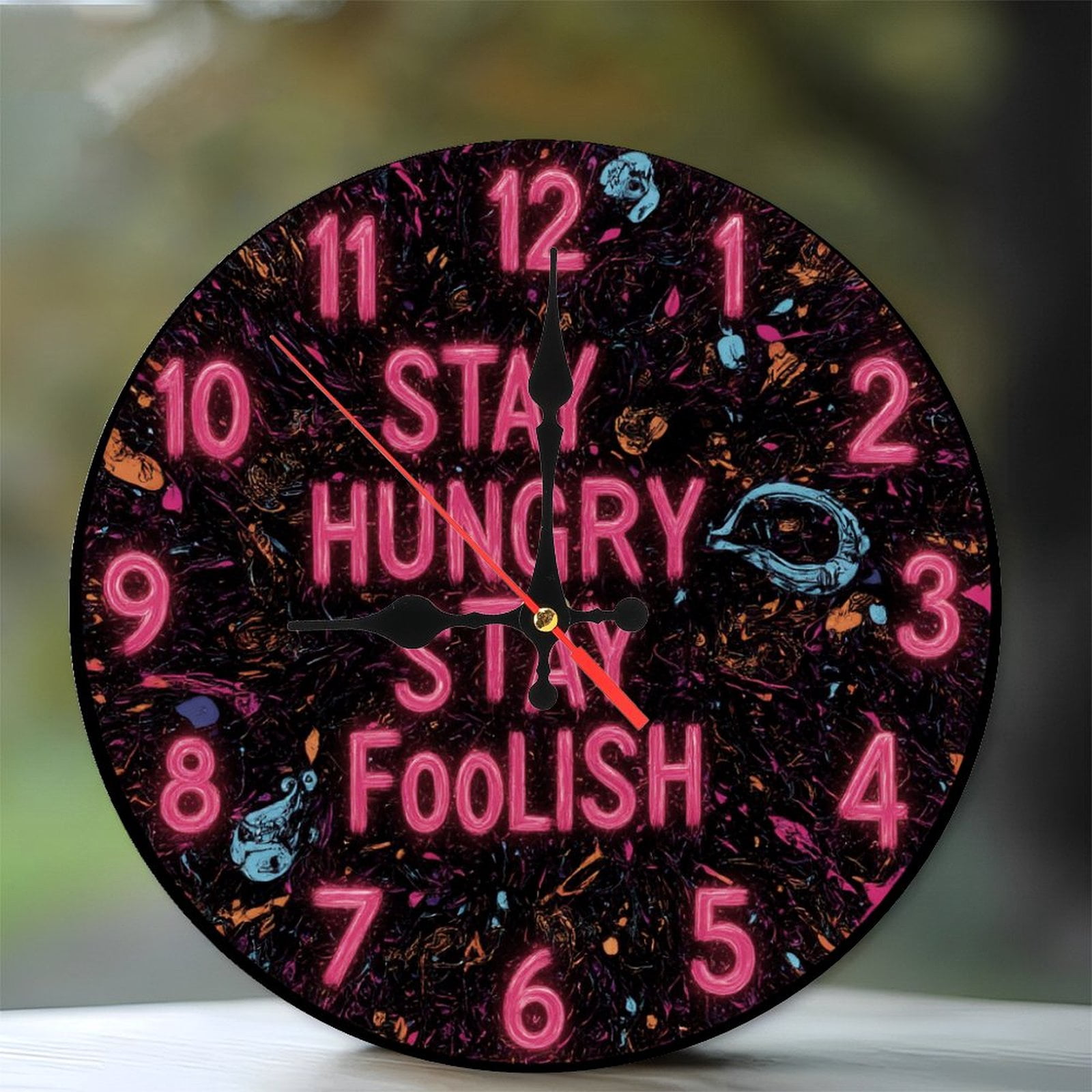 10-Inch Silent Wooden Wall Clock, " Stay Hungry Stay Foolish Neon Clock ...