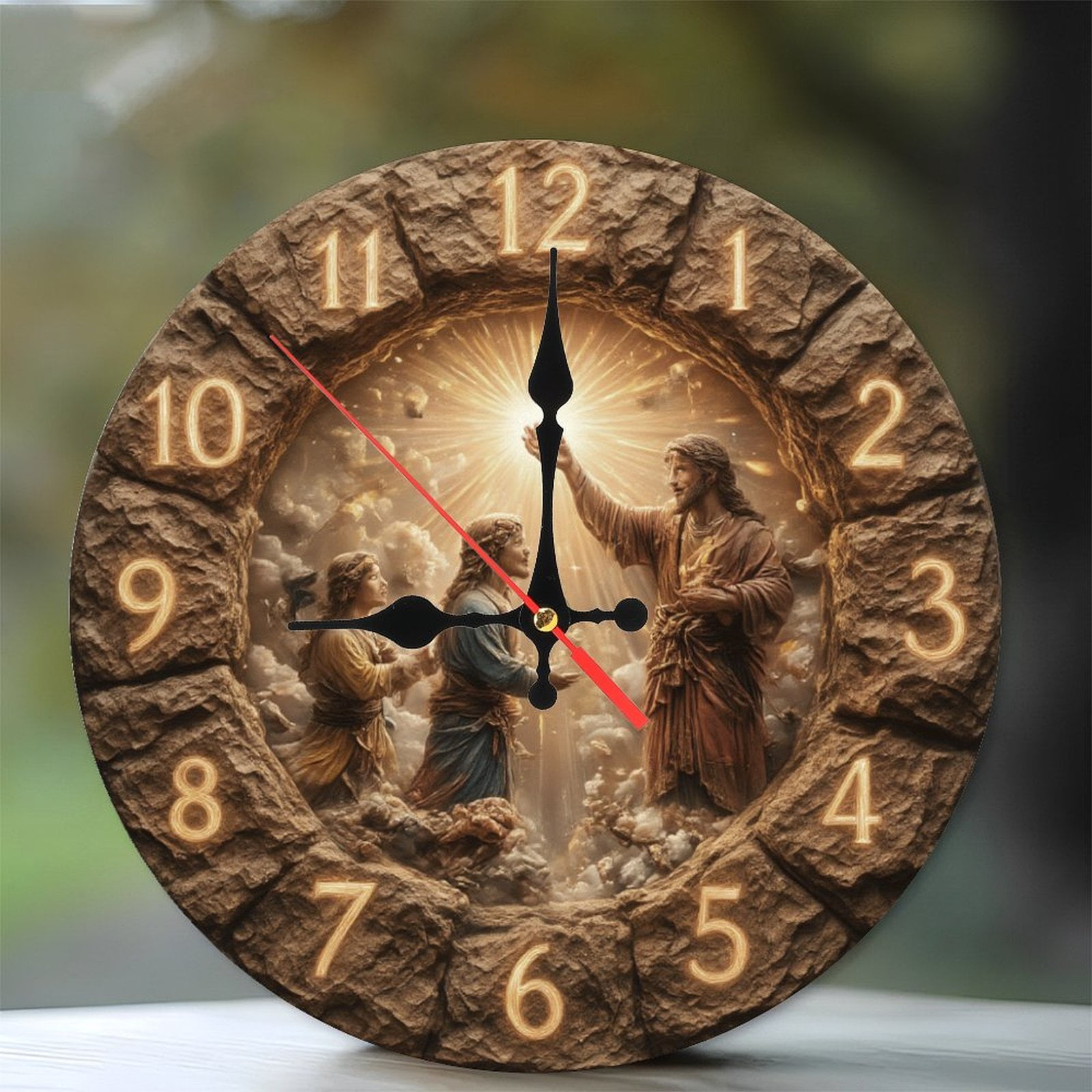 10-Inch Silent Wooden Wall Clock, " Stone Clock Jesus Christ Ascension ...