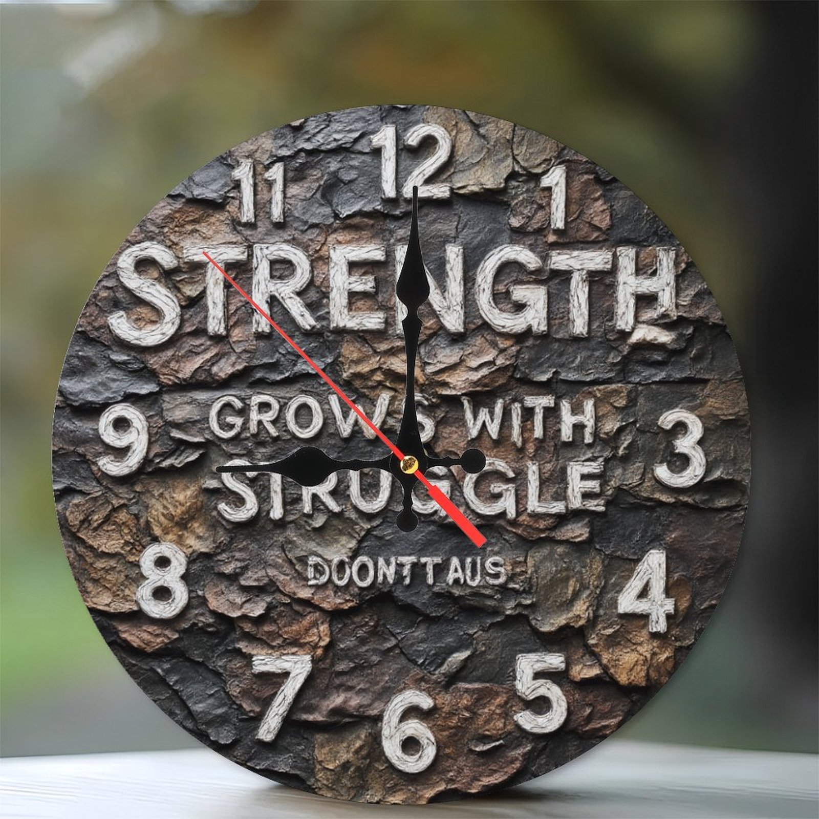 10-Inch Silent Wooden Wall Clock, " Stone Clock Strength Grows With ...