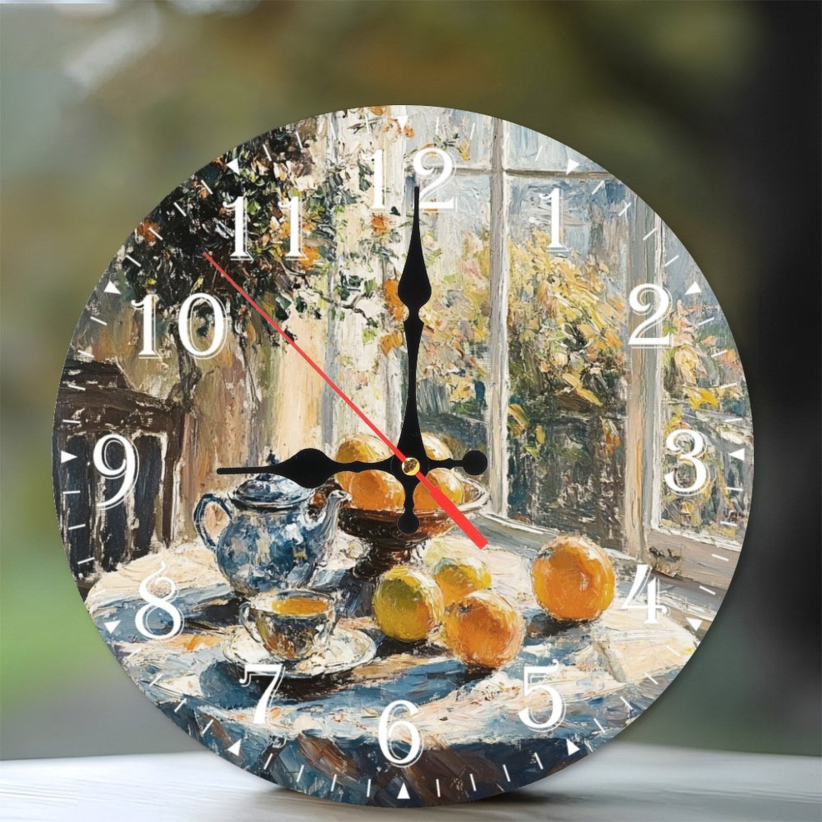 10-Inch Silent Wooden Wall Clock, " Sunlit Oranges Teacup Clock Face ...