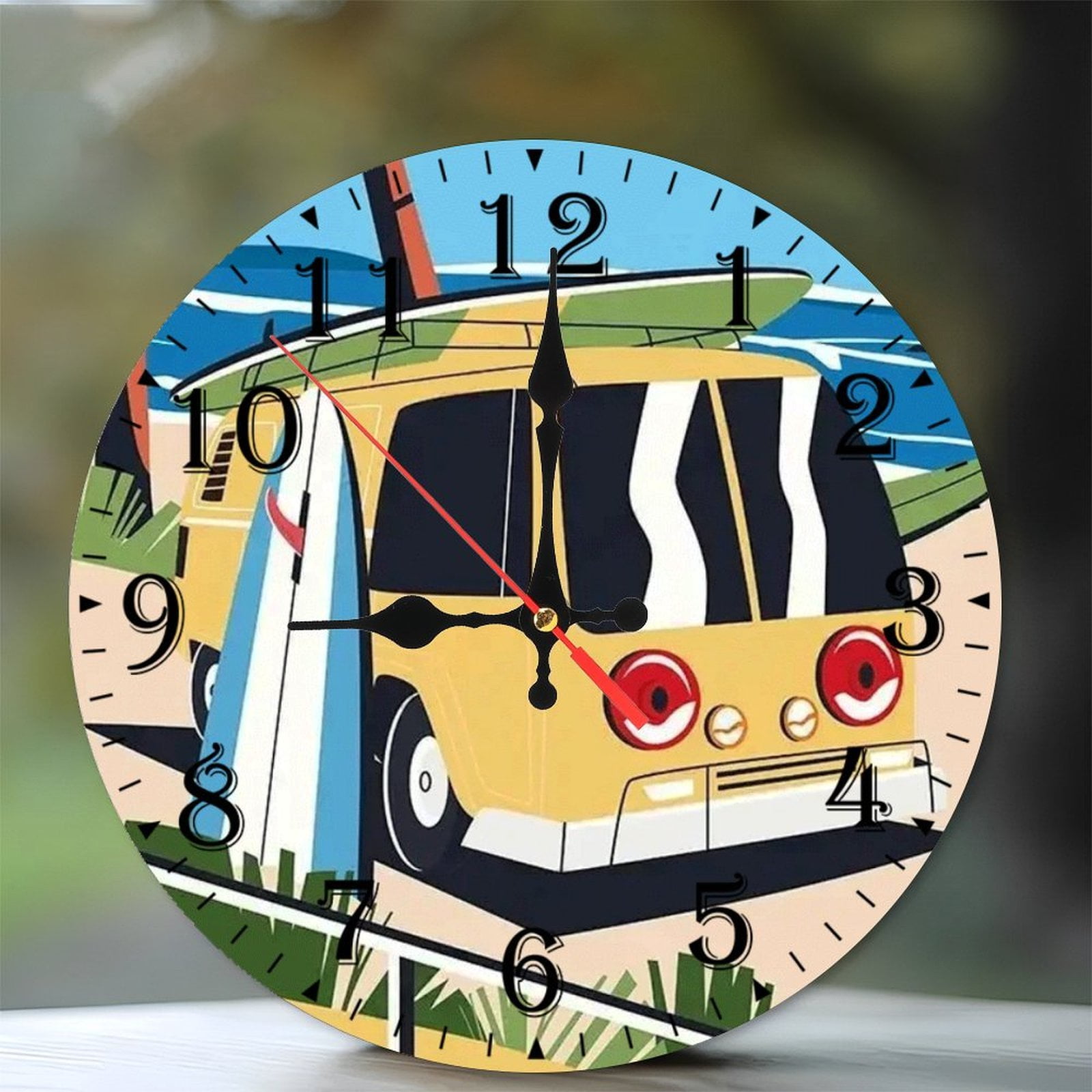10-Inch Silent Wooden Wall Clock, " Surfboard Van Beach Clock Design ...