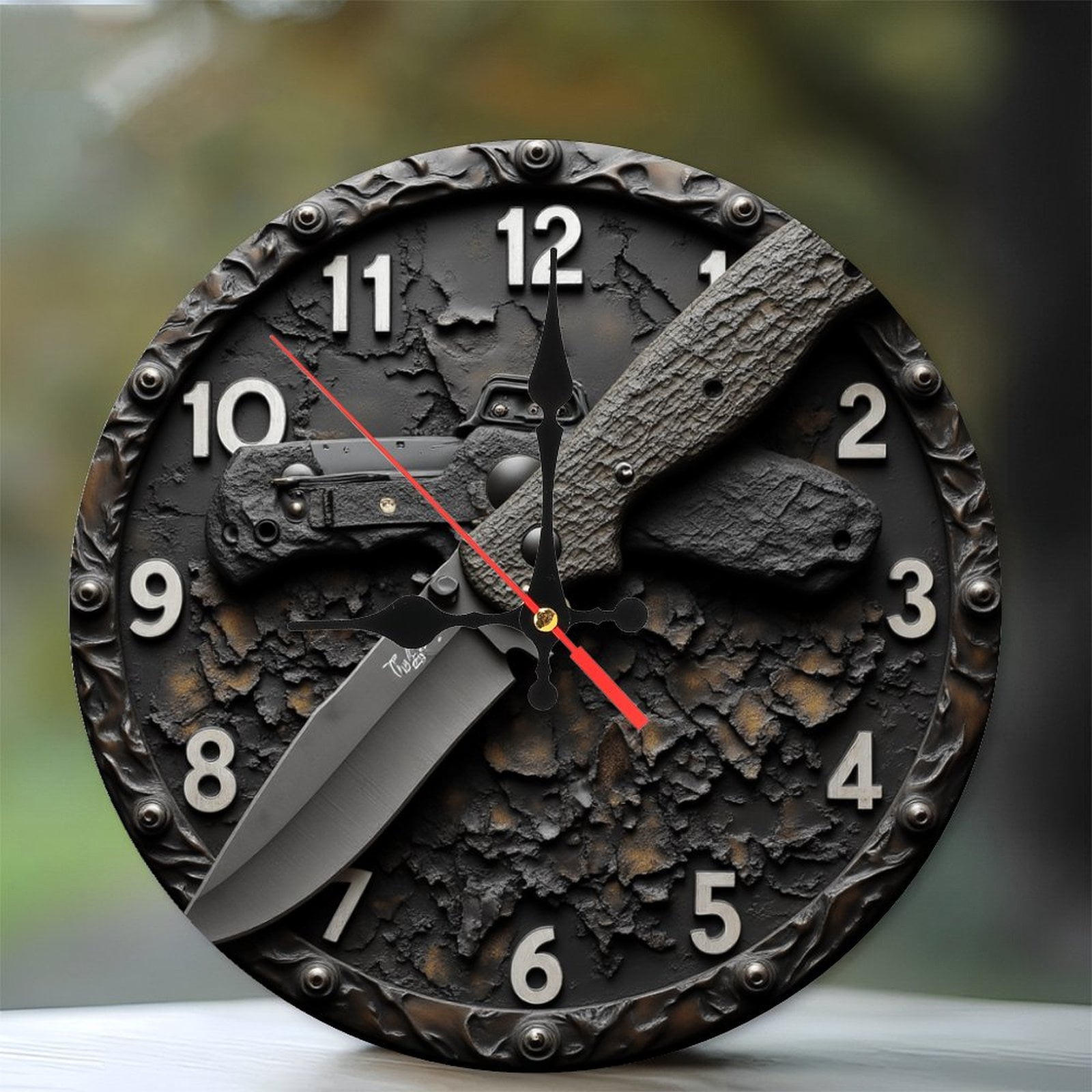 10-Inch Silent Wooden Wall Clock, " Tactical Knife Clock Wall Decor ...