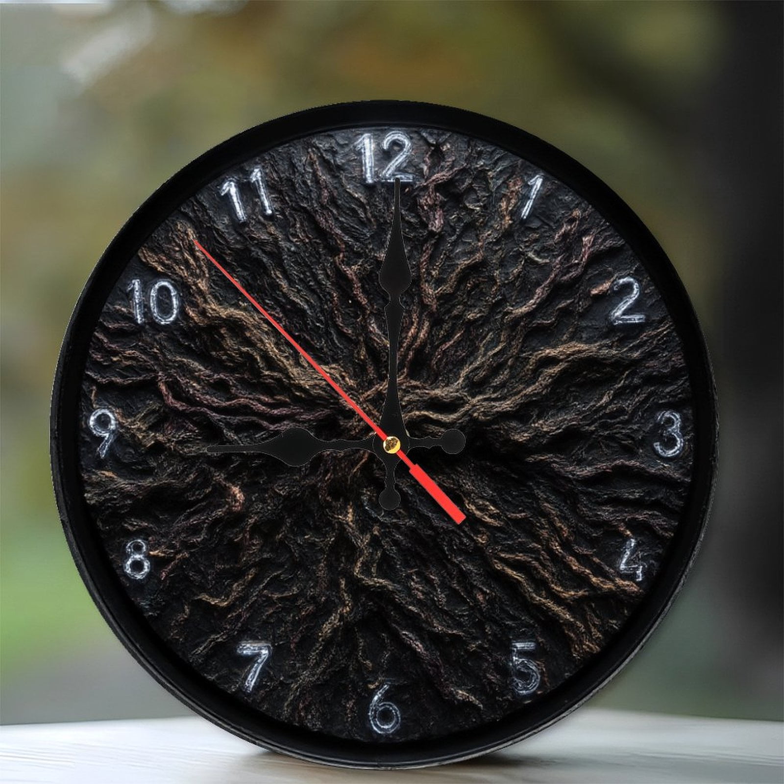 10-Inch Silent Wooden Wall Clock, " Unique Textured Wall Clock Dark ...