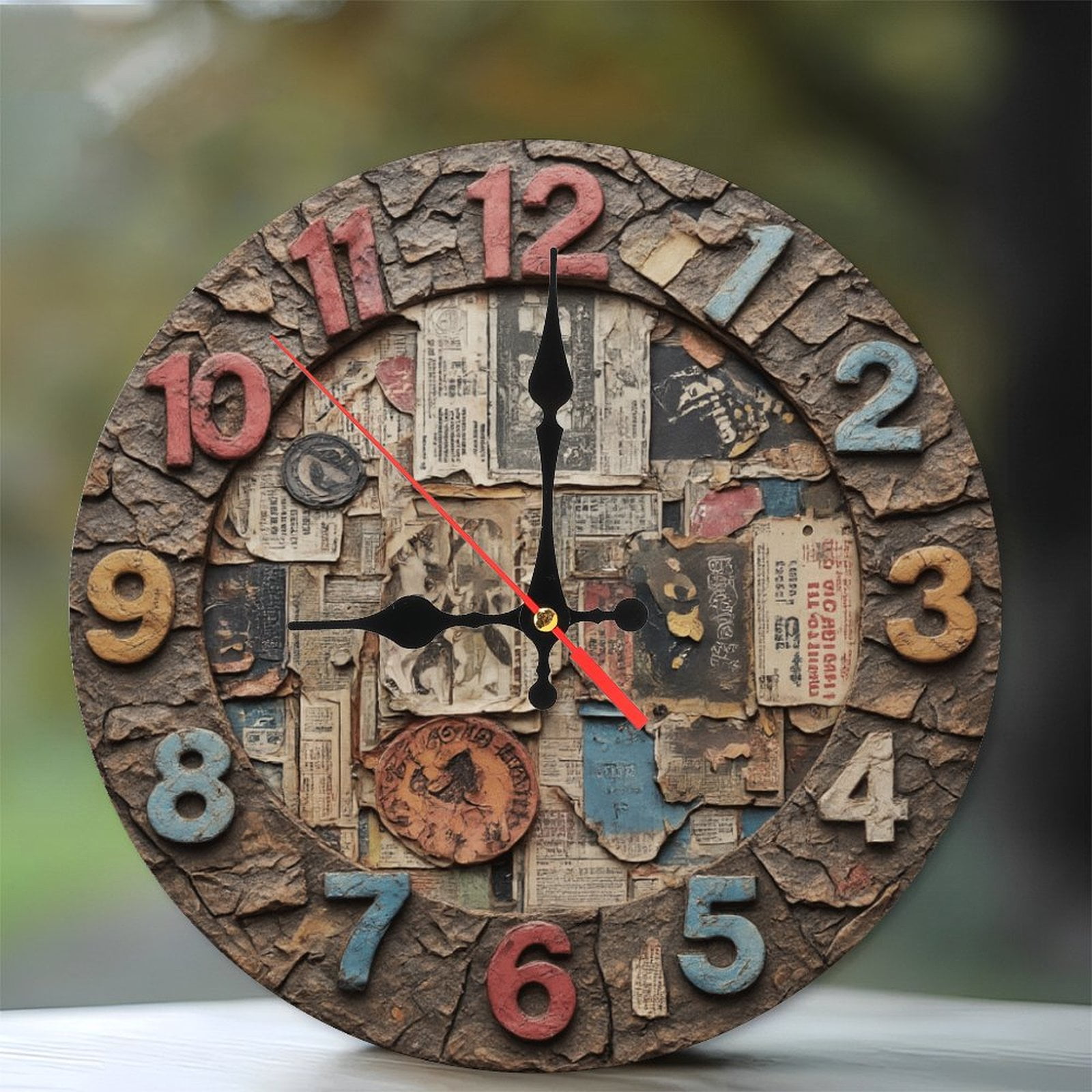10-Inch Silent Wooden Wall Clock, " Vintage Collage Clock Wall Decor ...