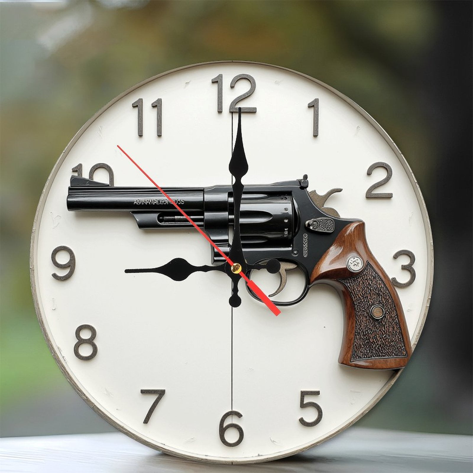 10-Inch Silent Wooden Wall Clock, " Vintage Revolver Gun Clock Wall Art ...