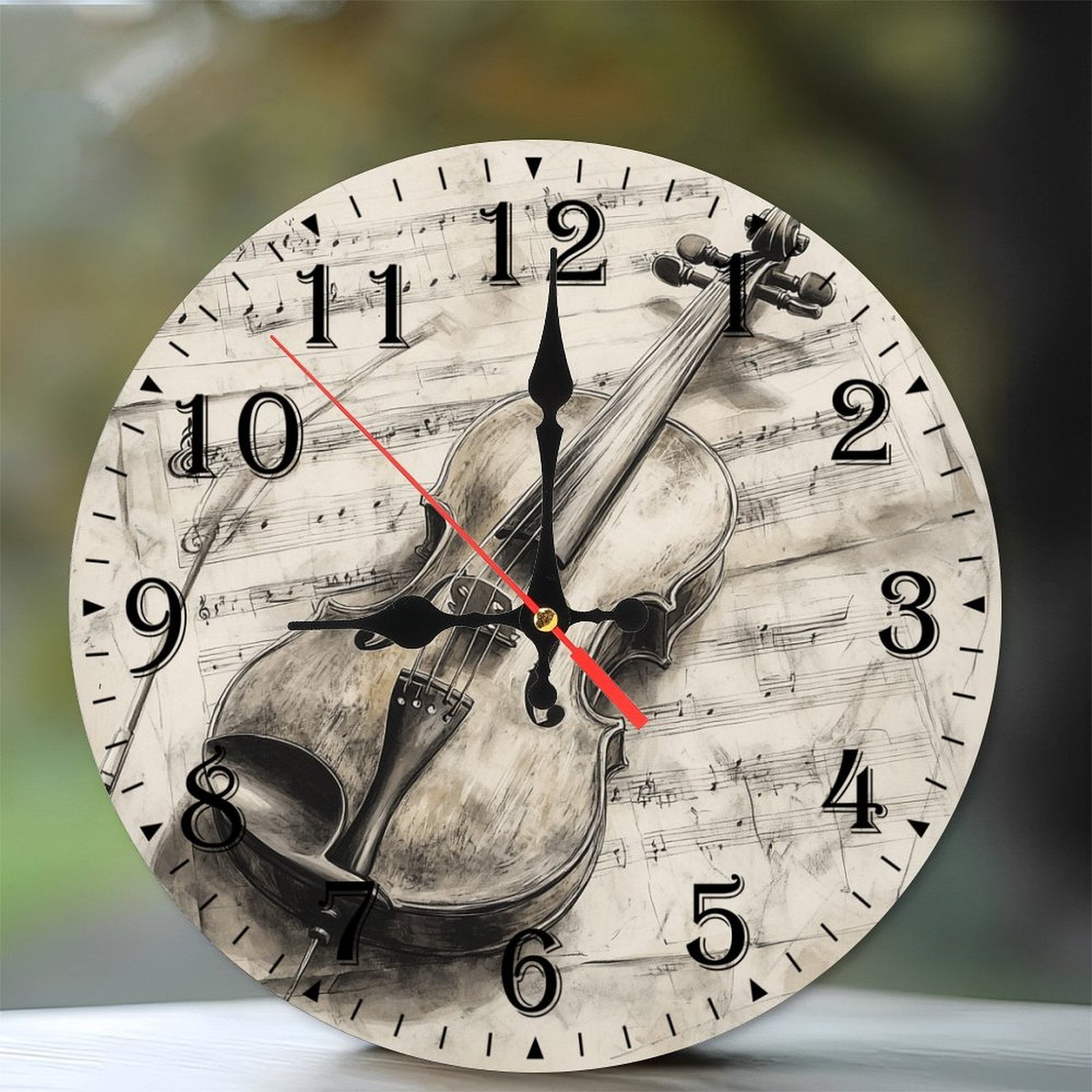 10-Inch Silent Wooden Wall Clock, " Violin Rests on Musical Score Clock ...