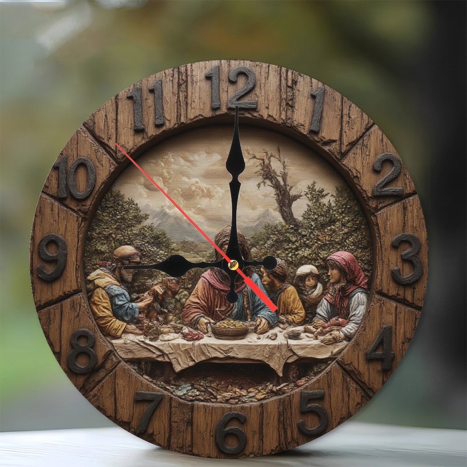 10-Inch Silent Wooden Wall Clock, " Wall Clock Jesus Last Supper Relief ...
