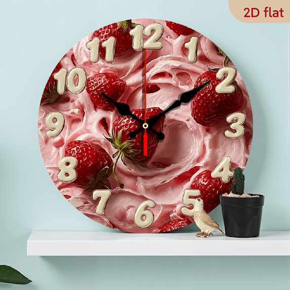 10-Inch Single Piece Strawberry Cream Food Art Wooden Clock, Chic ...