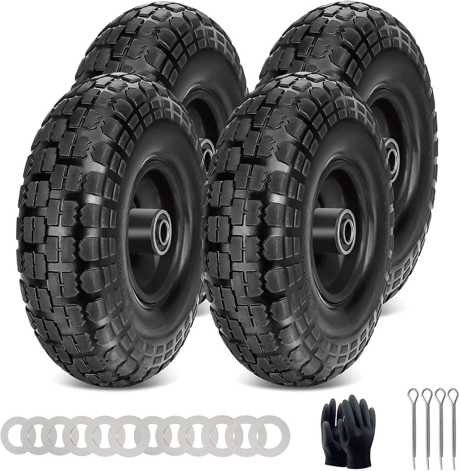 10 Inch Solid Polyurethane Dolly Tire Wheels with 5/8 Inch Axle, 4.10/3 ...