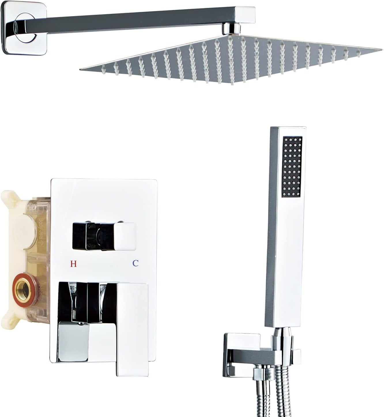 10 Inch Square Rainfall Shower Head with Handheld Shower Valve and Trim ...