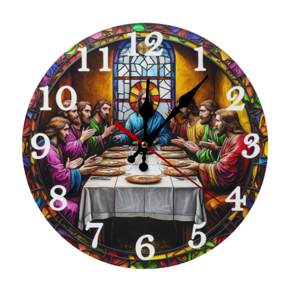 10" Inch Stained Glass Last Supper Wall Clock, Wooden Round Wall Clock ...