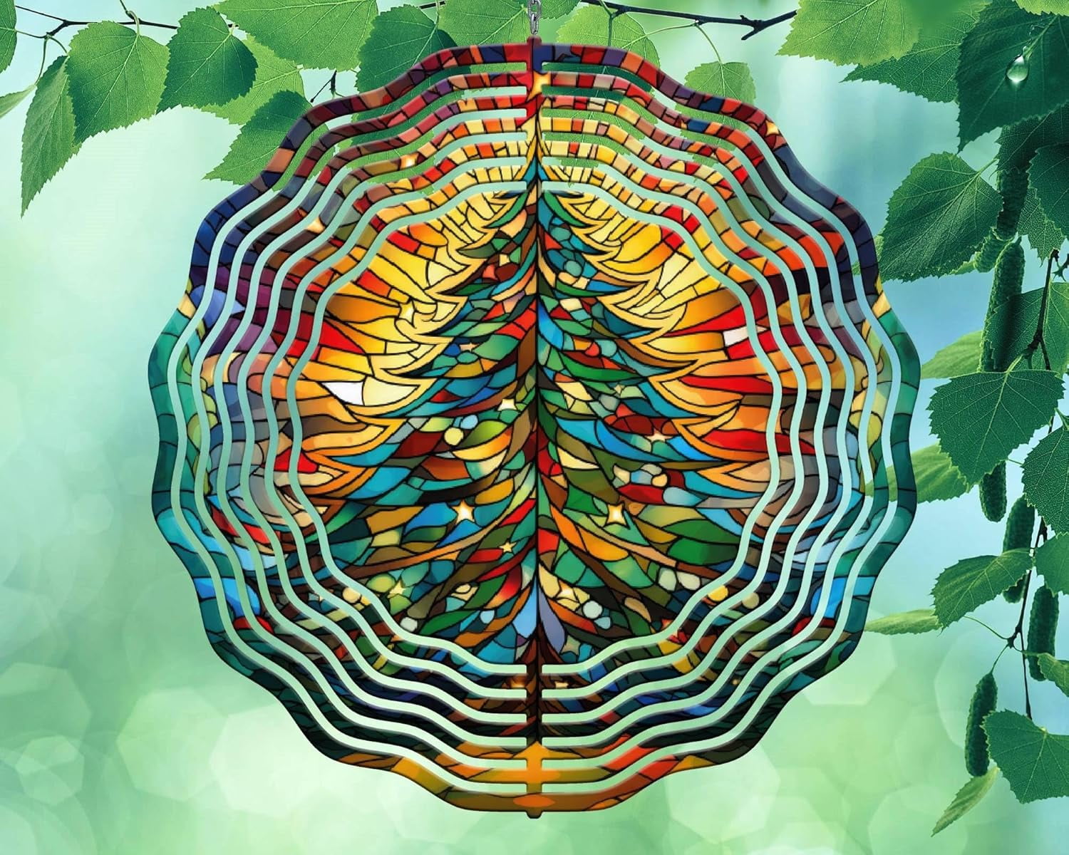 10 Inch Stained Glass Look Christmas Tree Wind Spinner Yard Aluminum ...