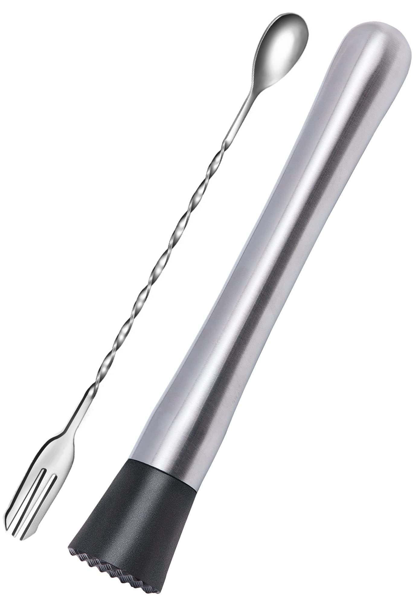 10 Inch Stainless Steel Cocktail Muddler with Bar Spoon, 2 Piece Set ...