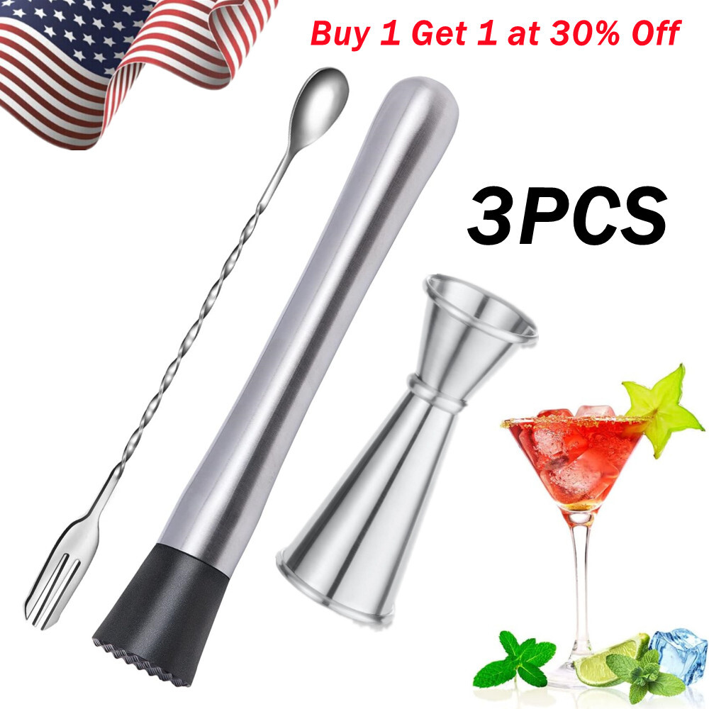 10 Inch Stainless Steel Muddler for Cocktail + 12 Inch Mixing Bar Spoon ...