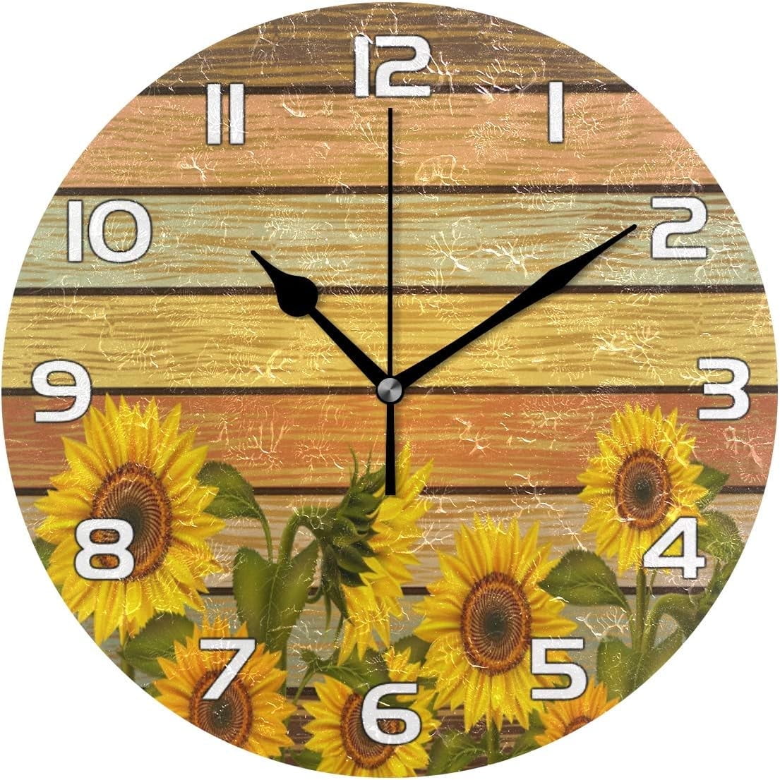 10 Inch Stylish Beautiful Sunflowers Round Wall Clock Battery Operated ...
