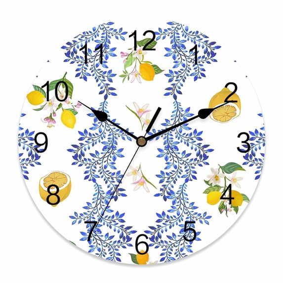 10 Inch Summer Lemon Wall Clock, Retro Flower Leaves Battery Operated ...