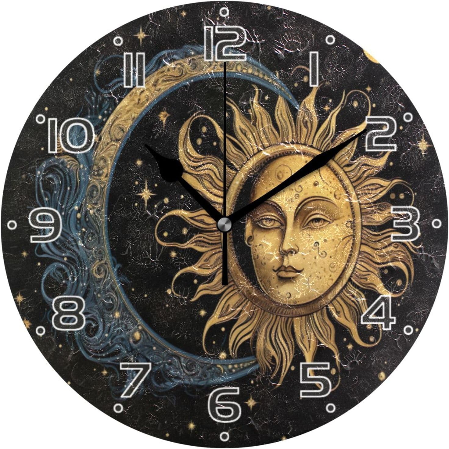10 Inch Sun and Moon Clock Silent Round Wall Clock Non Ticking Battery ...