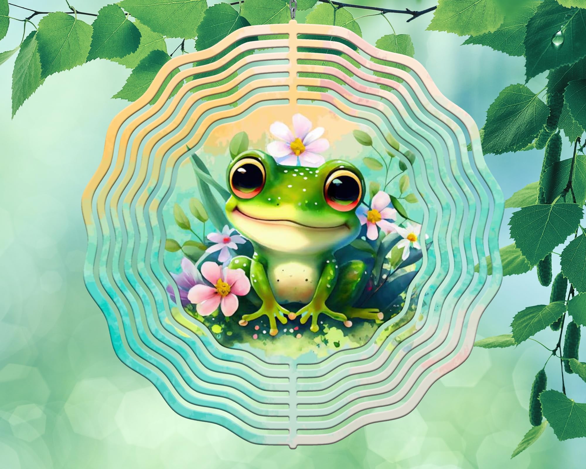10 Inch Sweet Happy Frog Wind Spinner Yard Decor Aluminum Sublimated ...