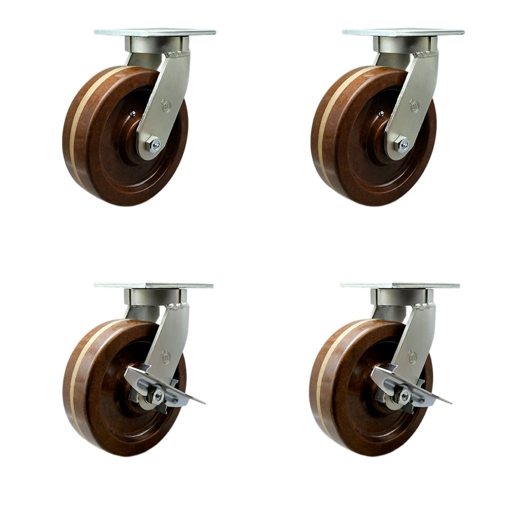 10 Inch Heavy Duty High Temp Phenolic Swivel Caster Set with 2 Brakes ...