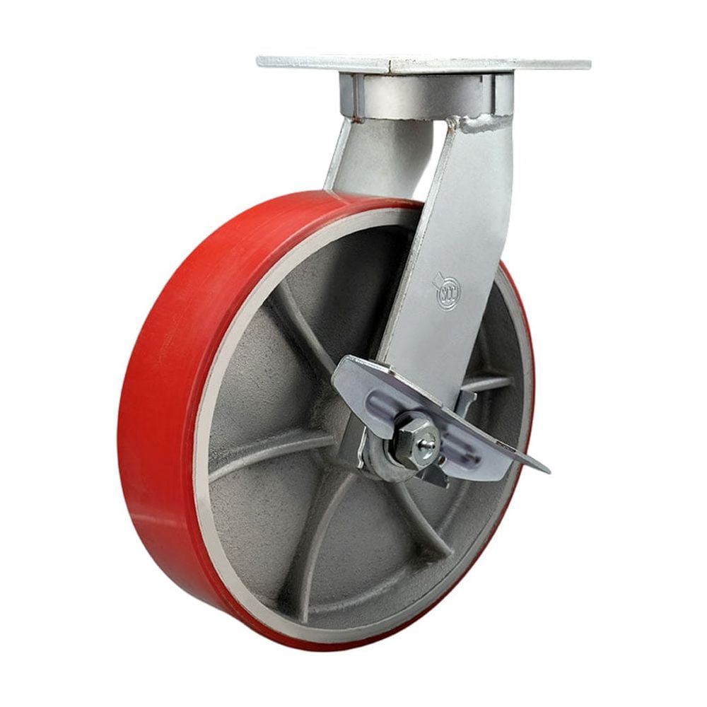 10 Inch Swivel Top Plate Extra Heavy Duty Caster with Red Poly on Cast ...