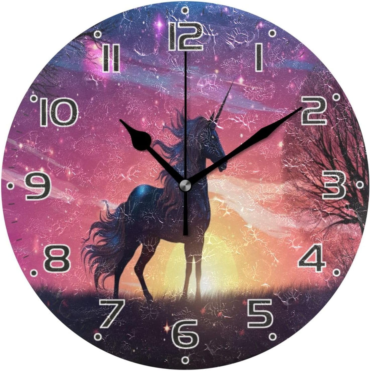 10 Inch Unicorn Clock Silent Round Wall Clock Non Ticking Battery ...