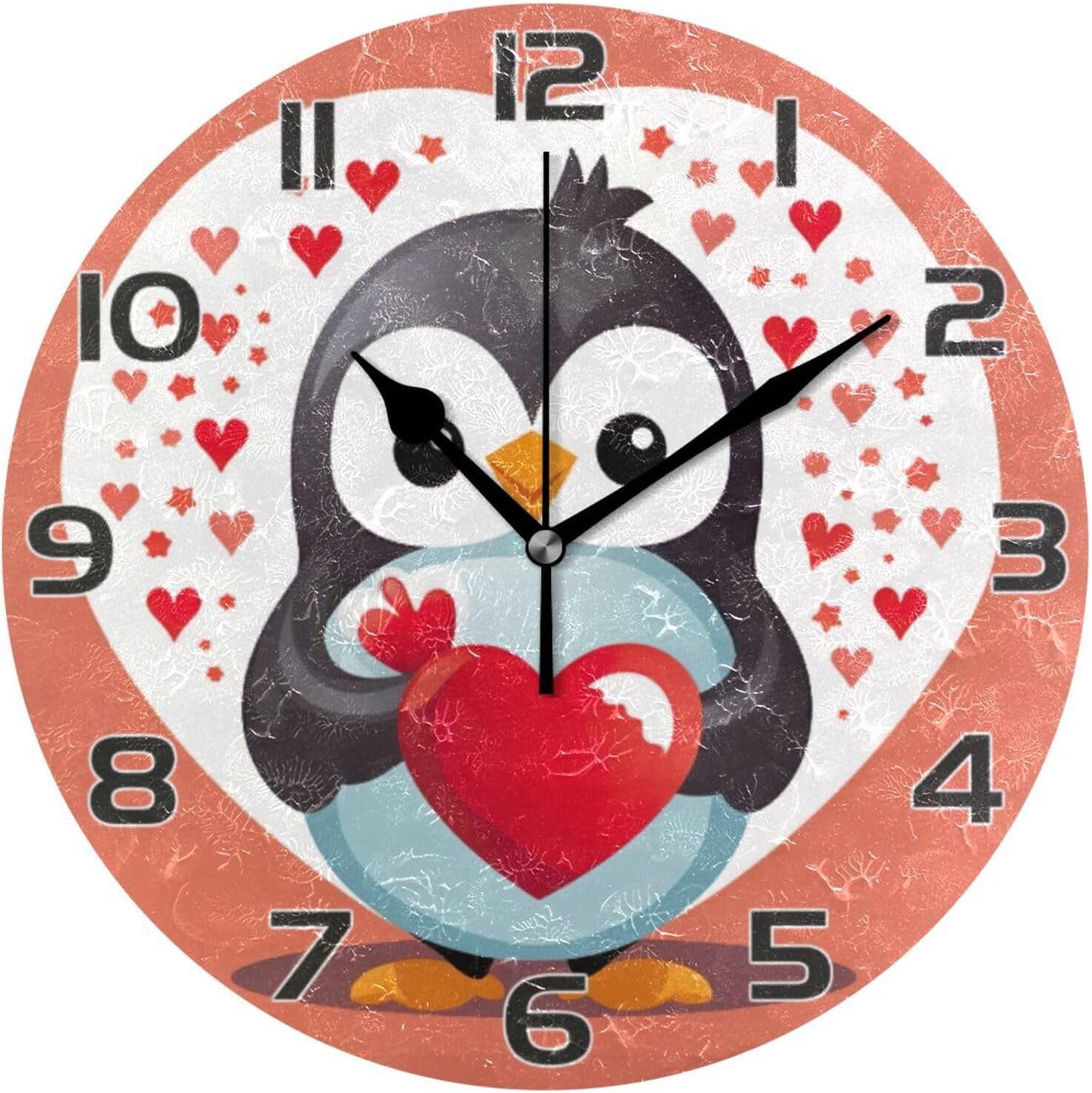 10 Inch Valentine Penguins Wall Clock, Silent Non Ticking Battery ...